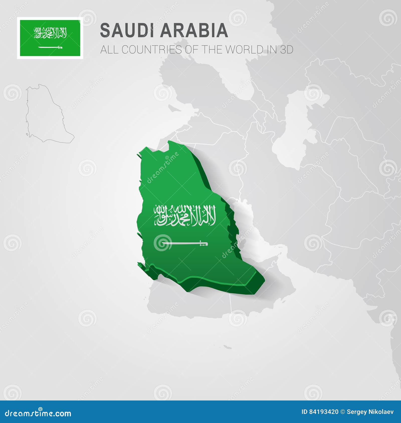 Saudi Arabia Drawn on Gray Map. Stock Vector - Illustration of mark ...