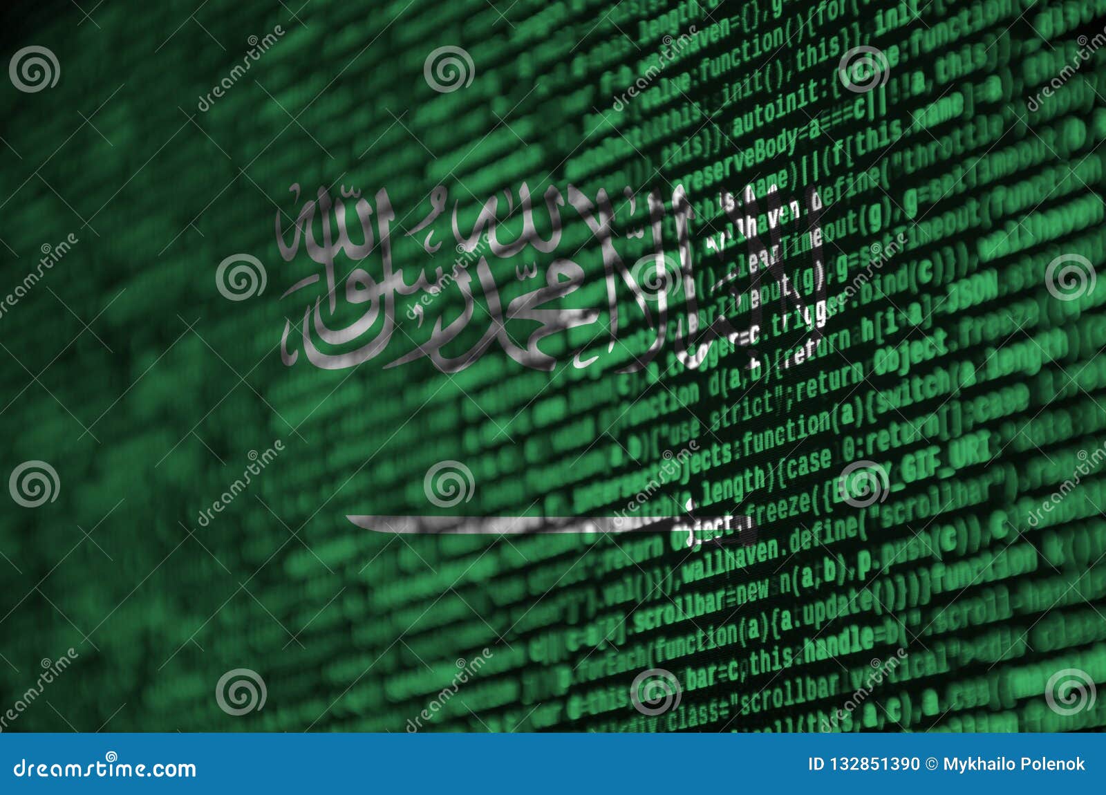 Saudi Arabia Flag is Depicted on the Screen with the Program Code. the ...