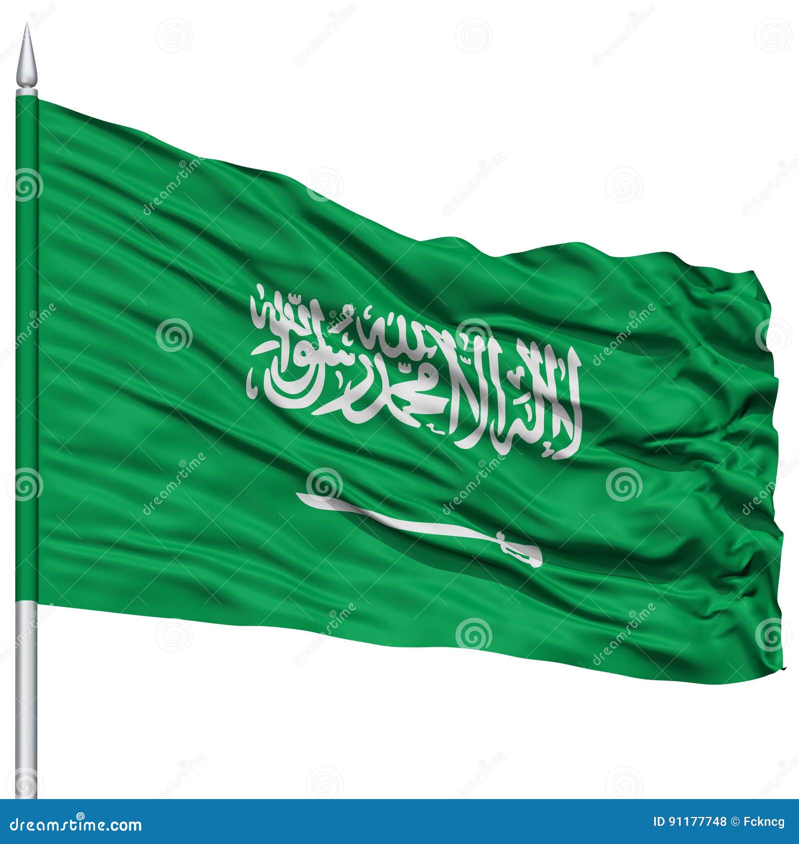 Saudi Arabia Flag on Flagpole Stock Illustration - Illustration of ...