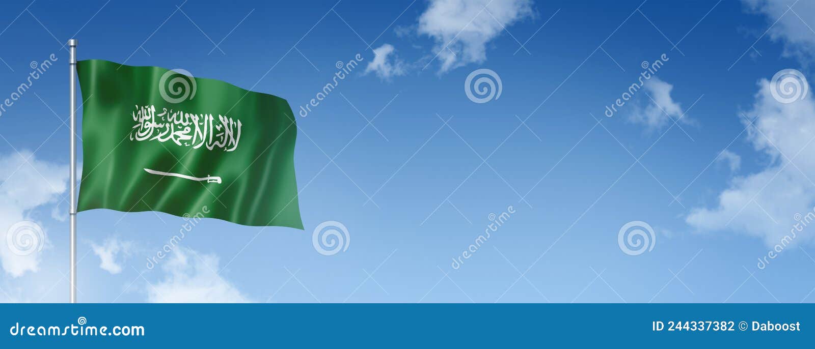 Saudi Arabia Flag Isolated on a Blue Sky. Horizontal Banner Stock Photo ...