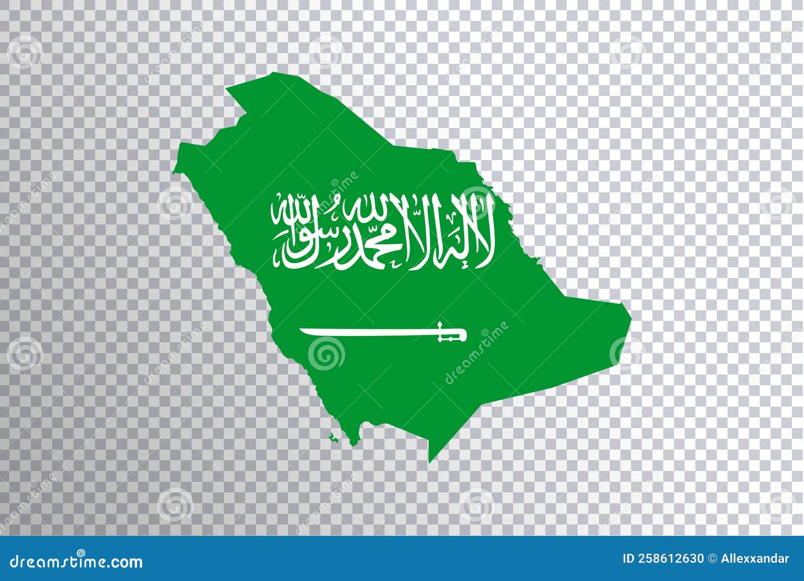 Saudi Arabia Flag on Map, Transparent Background Stock Illustration ...