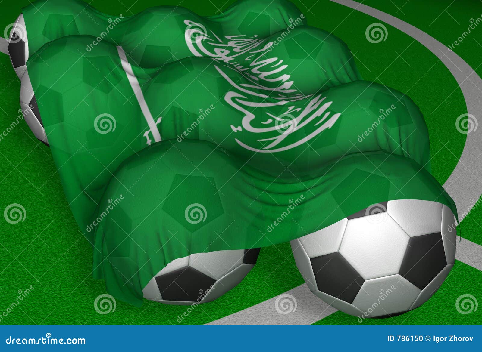 Saudi Arabia Flag and Soccer-balls Stock Illustration - Illustration of ...