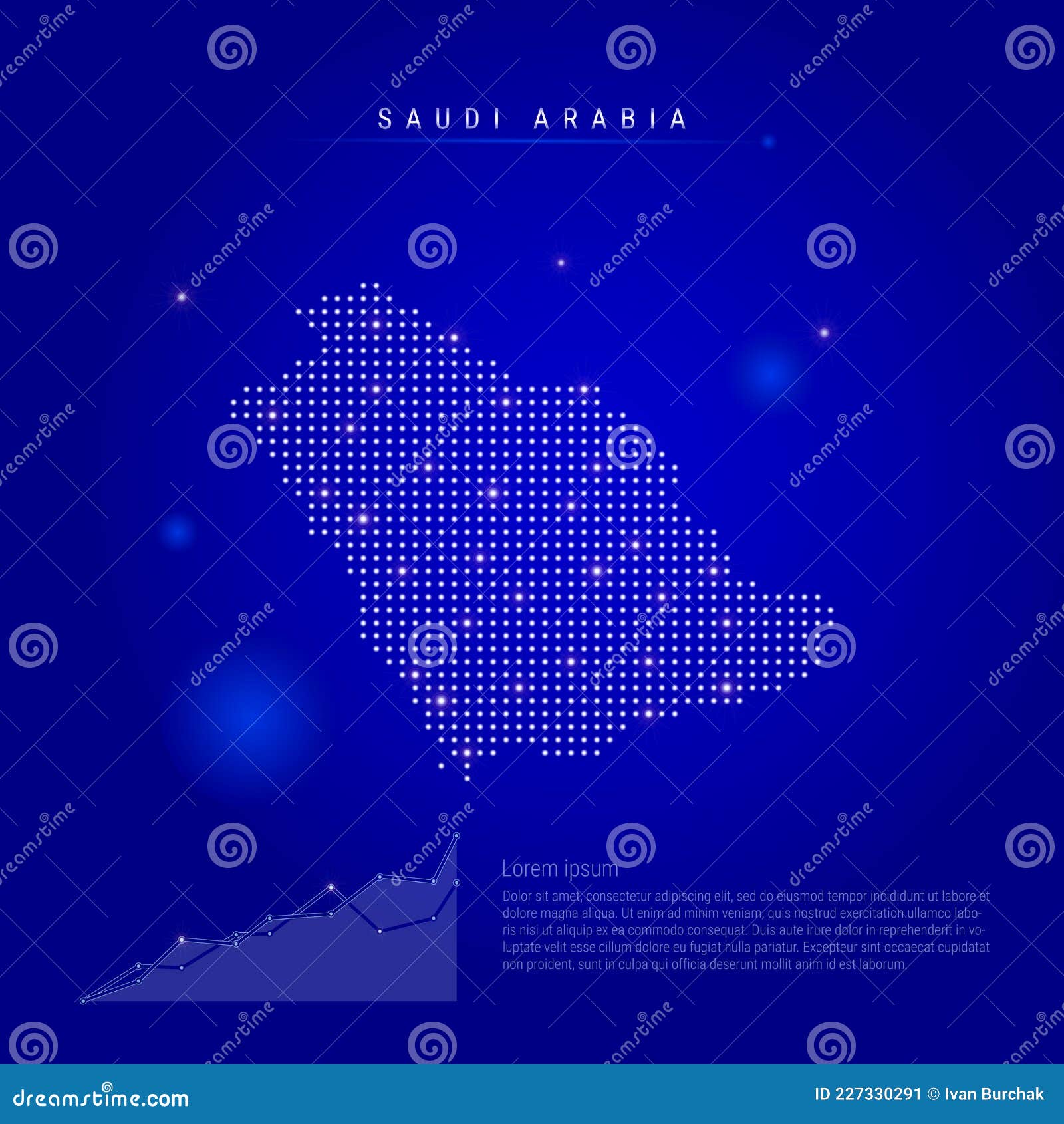 Saudi Arabia Illuminated Map with Glowing Dots. Dark Blue Space ...