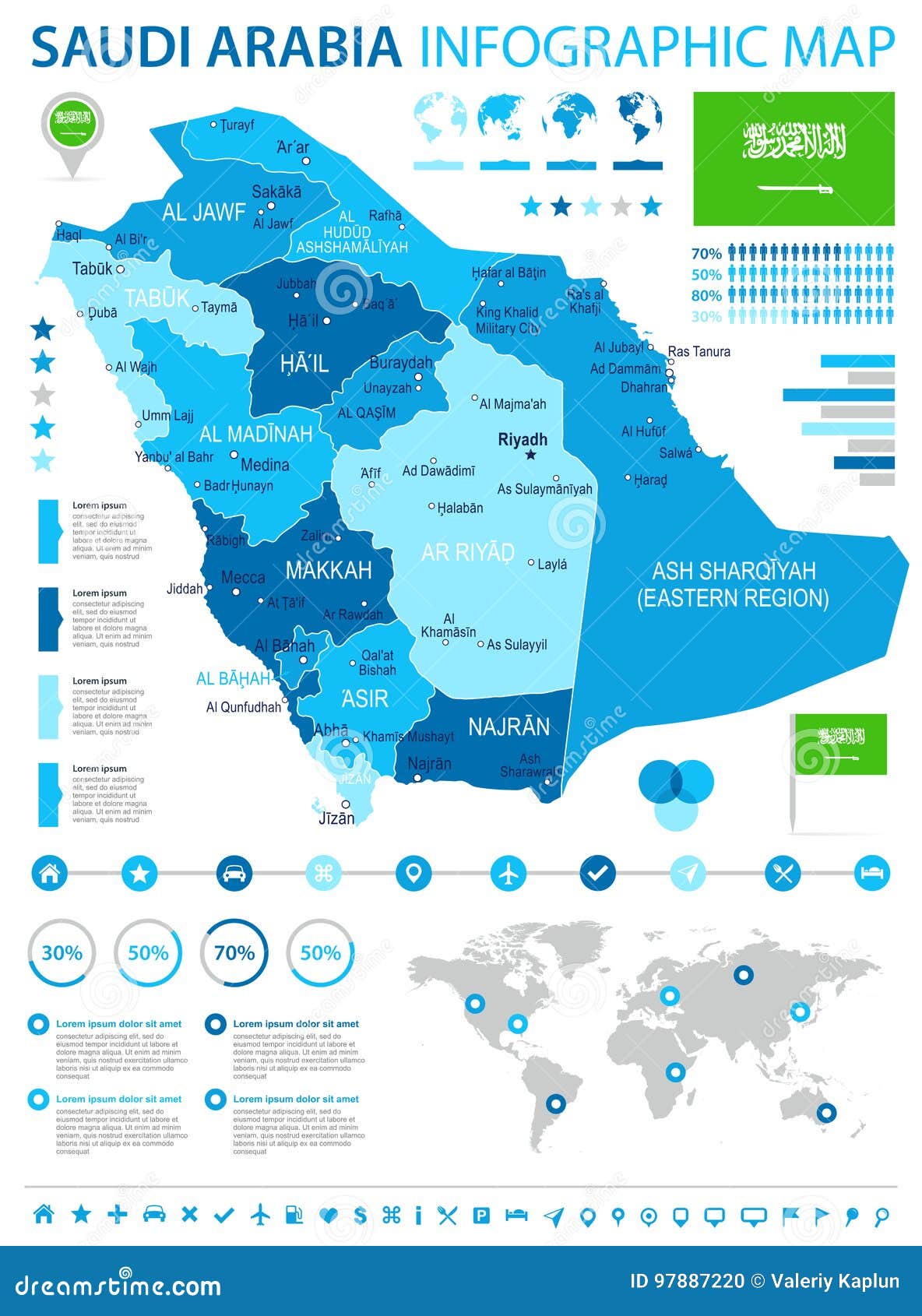 Saudi Arabia - Infographic Map and Flag - Illustration Stock ...
