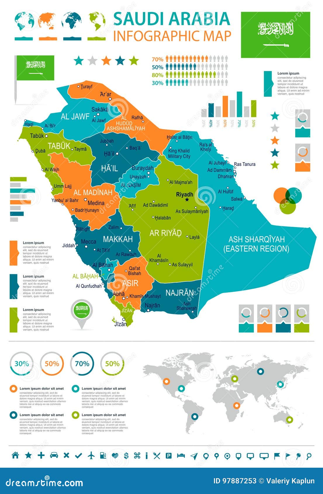 Saudi Arabia - Infographic Map and Flag - Illustration Stock ...