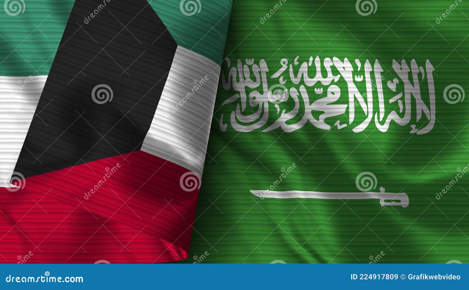 Saudi Arabia and Kuwait Realistic Flag â€“ Fabric Texture Illustration ...