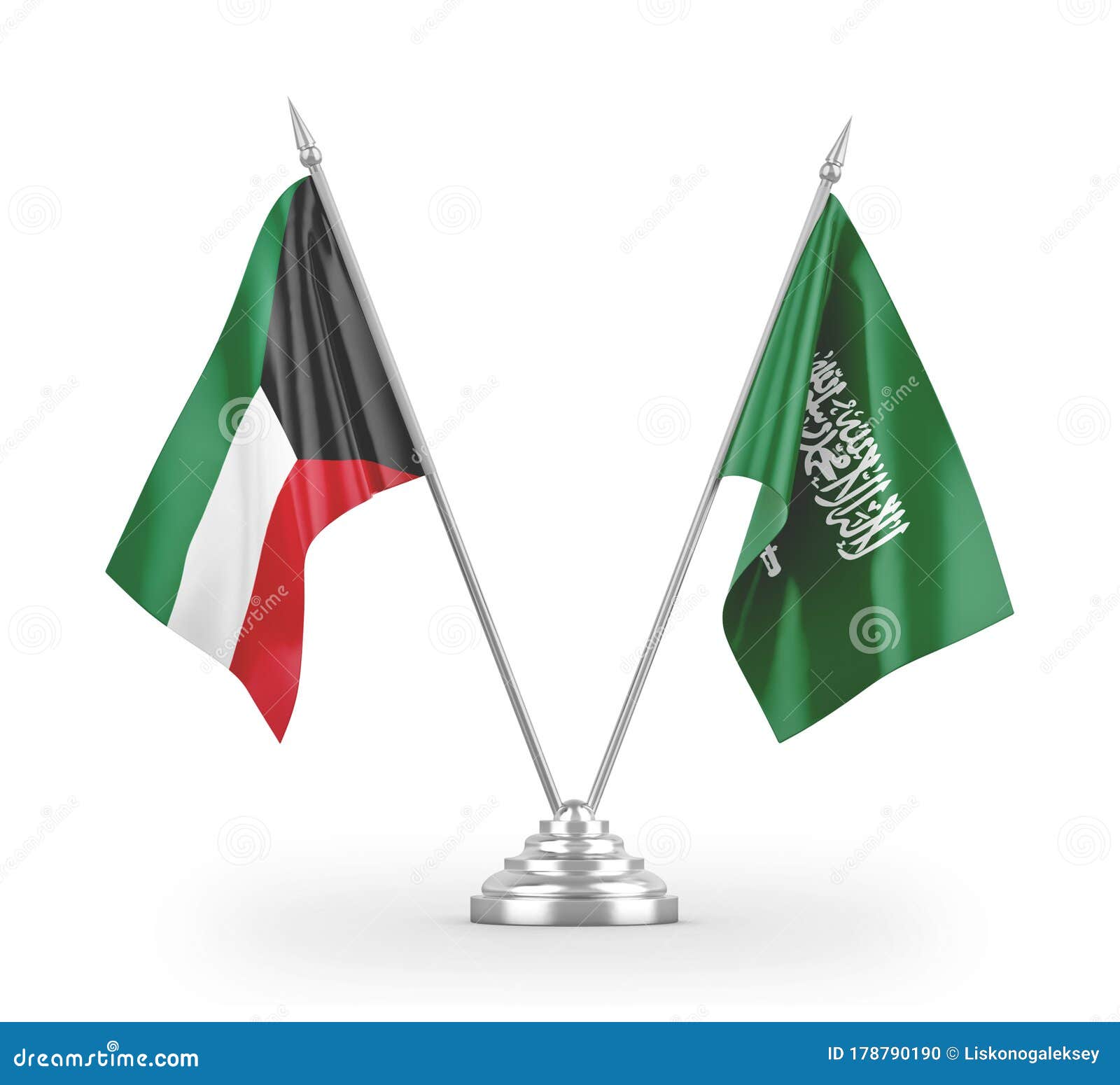 Saudi Arabia and Kuwait Table Flags Isolated on White 3D Rendering ...