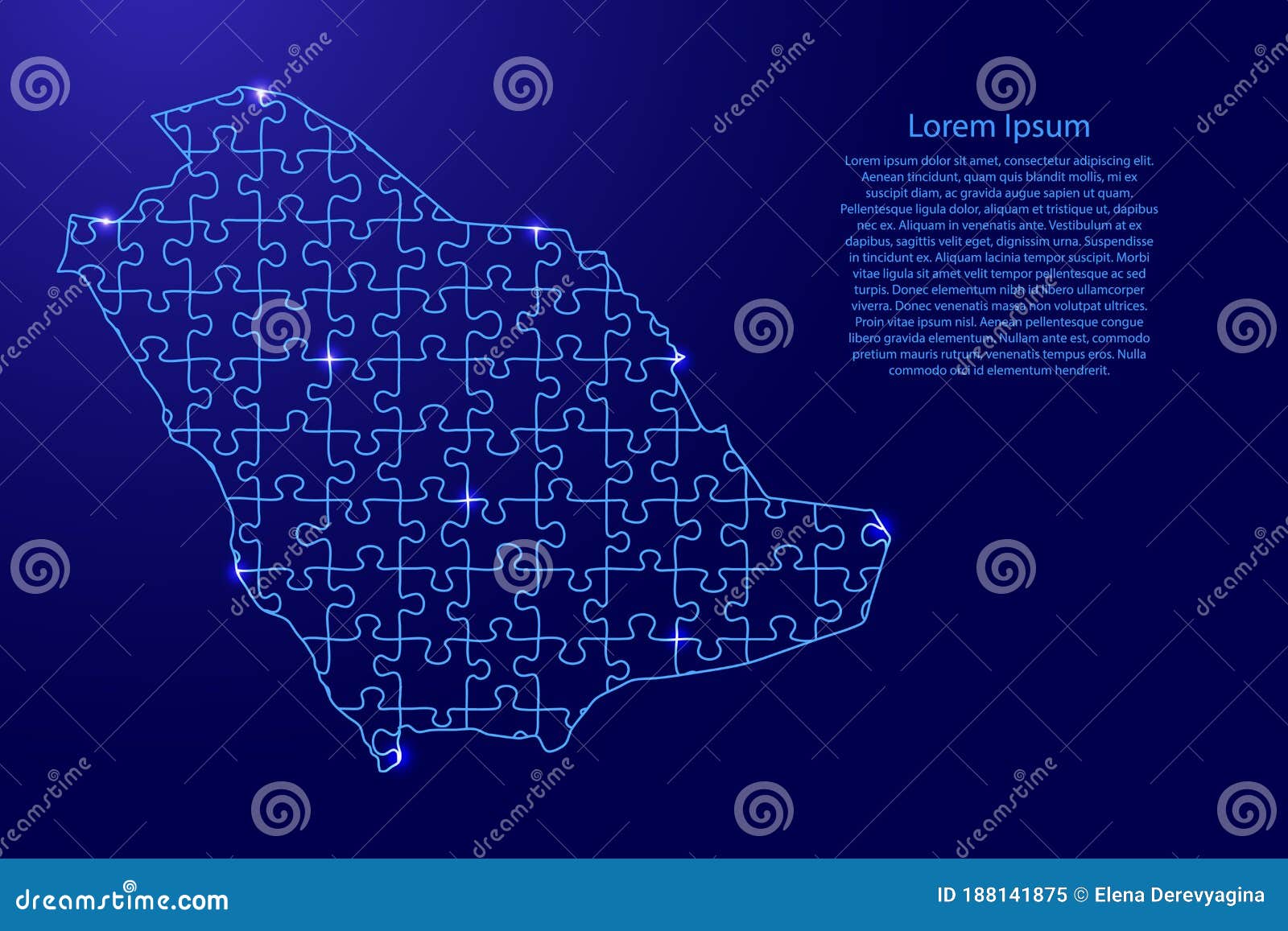 Saudi Arabia Map from Blue Pattern from Composed Puzzles and Glowing ...