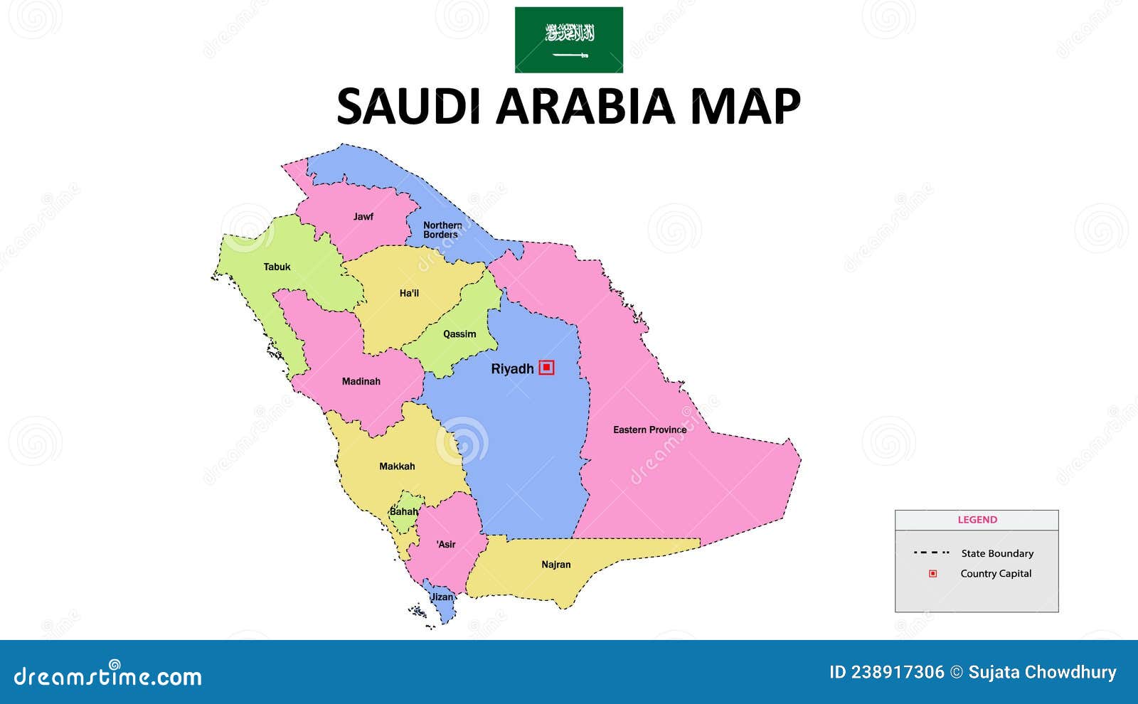 Saudi Arabia Map. Saudi Arabia Map with Color Background and All States ...