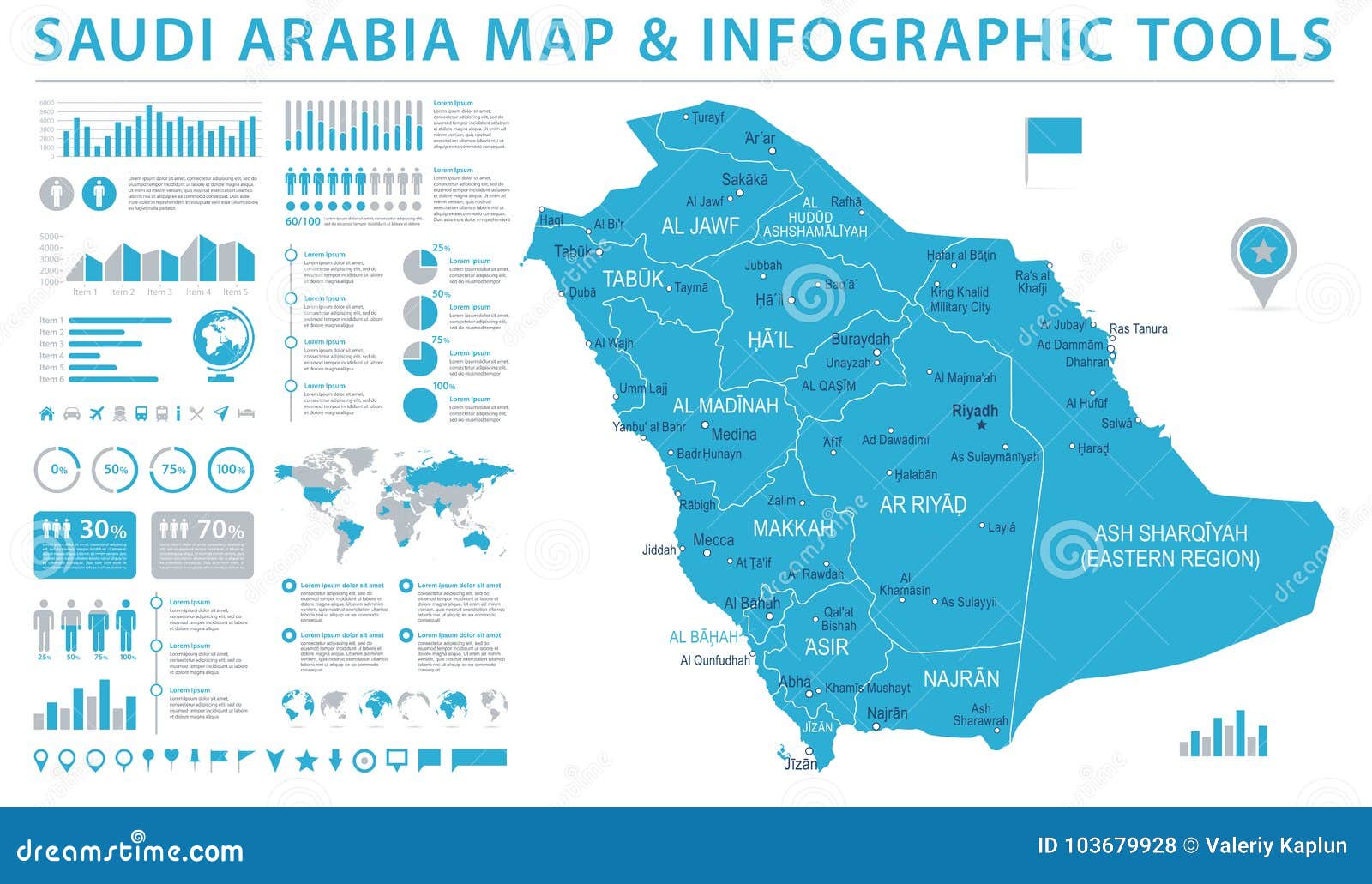 Saudi Arabia Map - Info Graphic Vector Illustration Stock Illustration ...