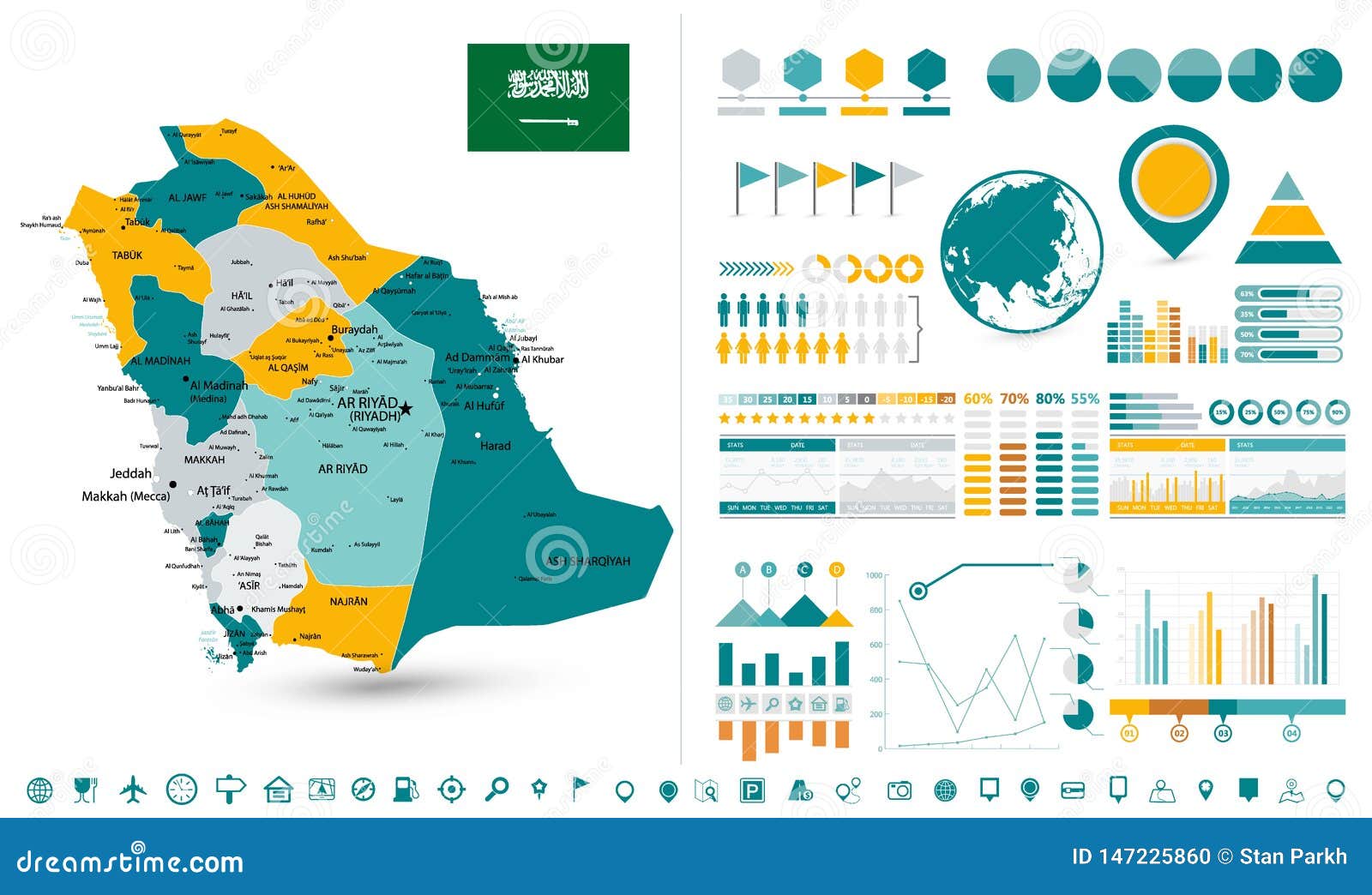 Saudi Arabia Map and Infographics Design Elements Stock Vector ...