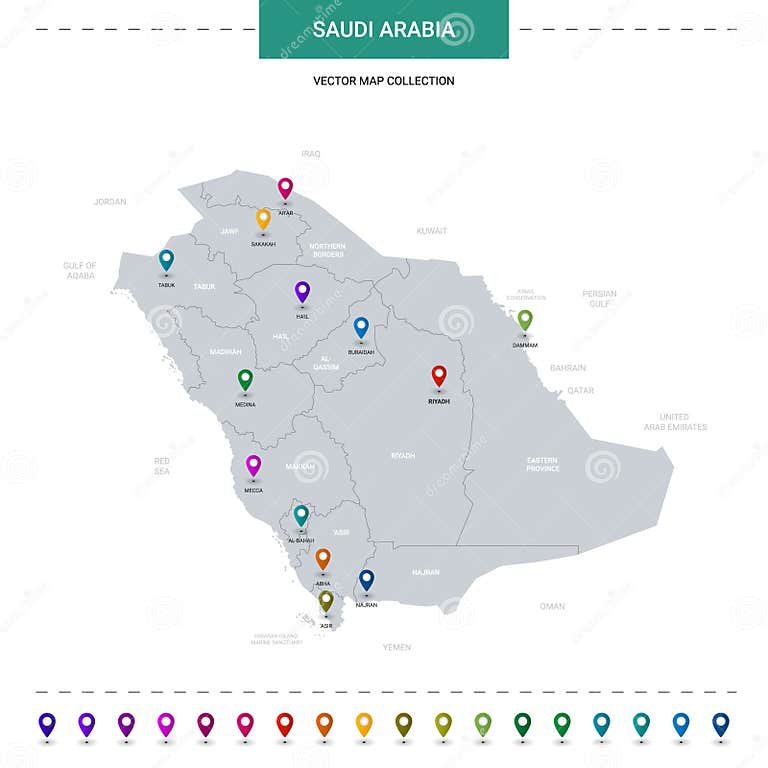 Saudi Arabia Map with Location Pointer Marks. Stock Vector ...