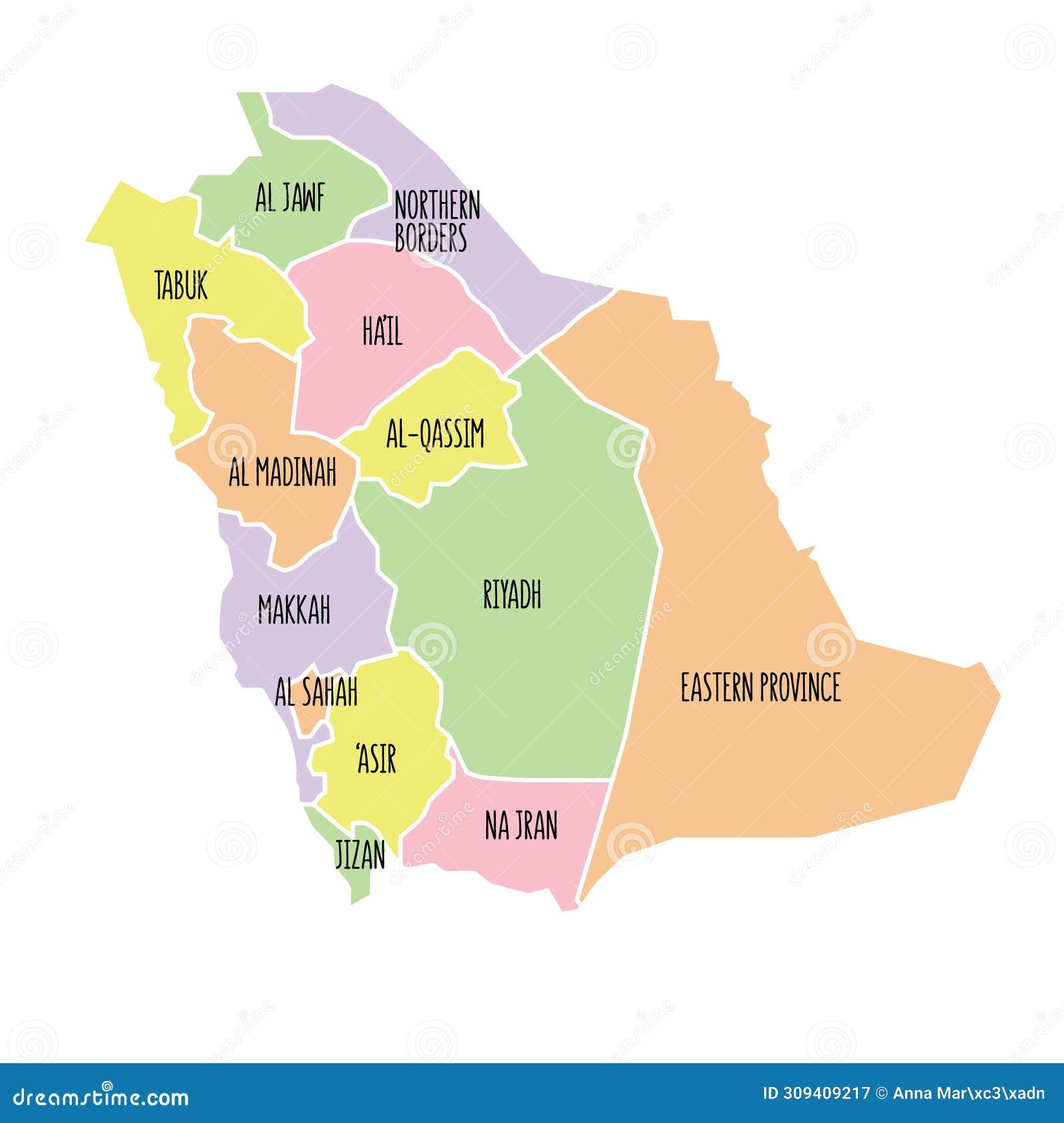 Saudi Arabia Political Map with Region Names. Stock Vector ...