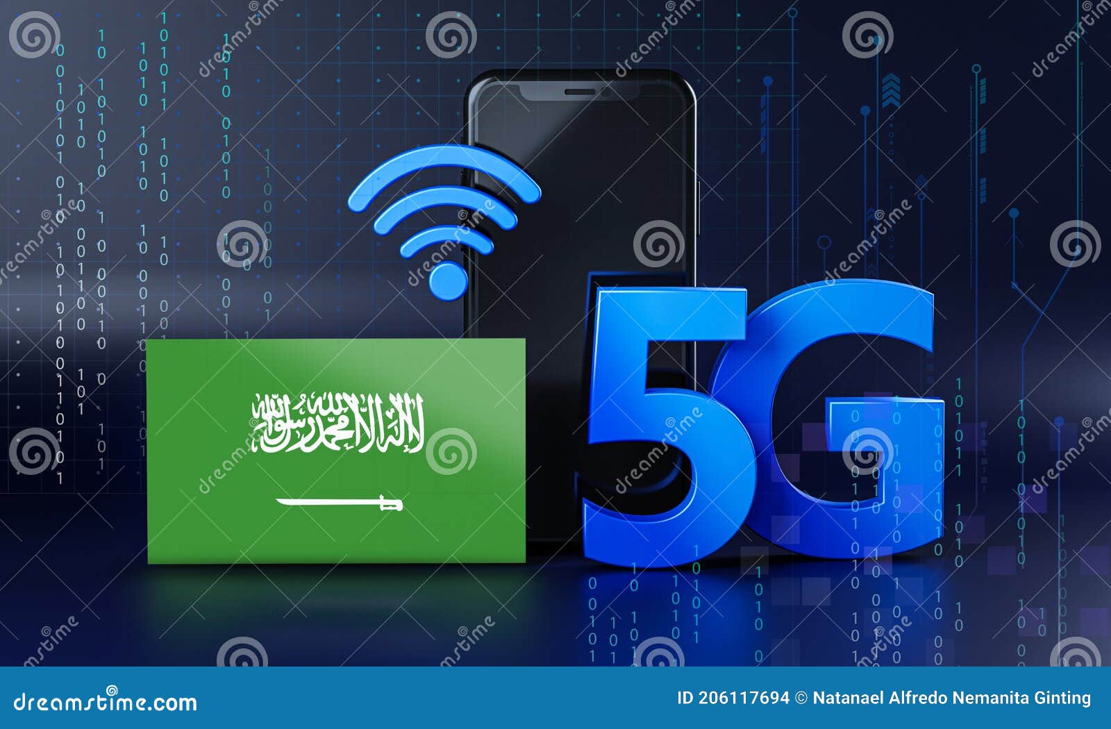 Saudi Arabia Ready for 5G Connection Concept. 3D Rendering Smartphone ...