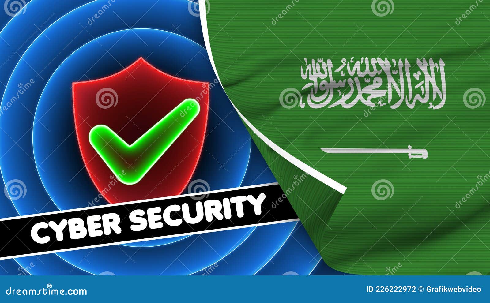 Saudi Arabia Realistic Flag with Cyber Security Title Fabric Texture 3D ...