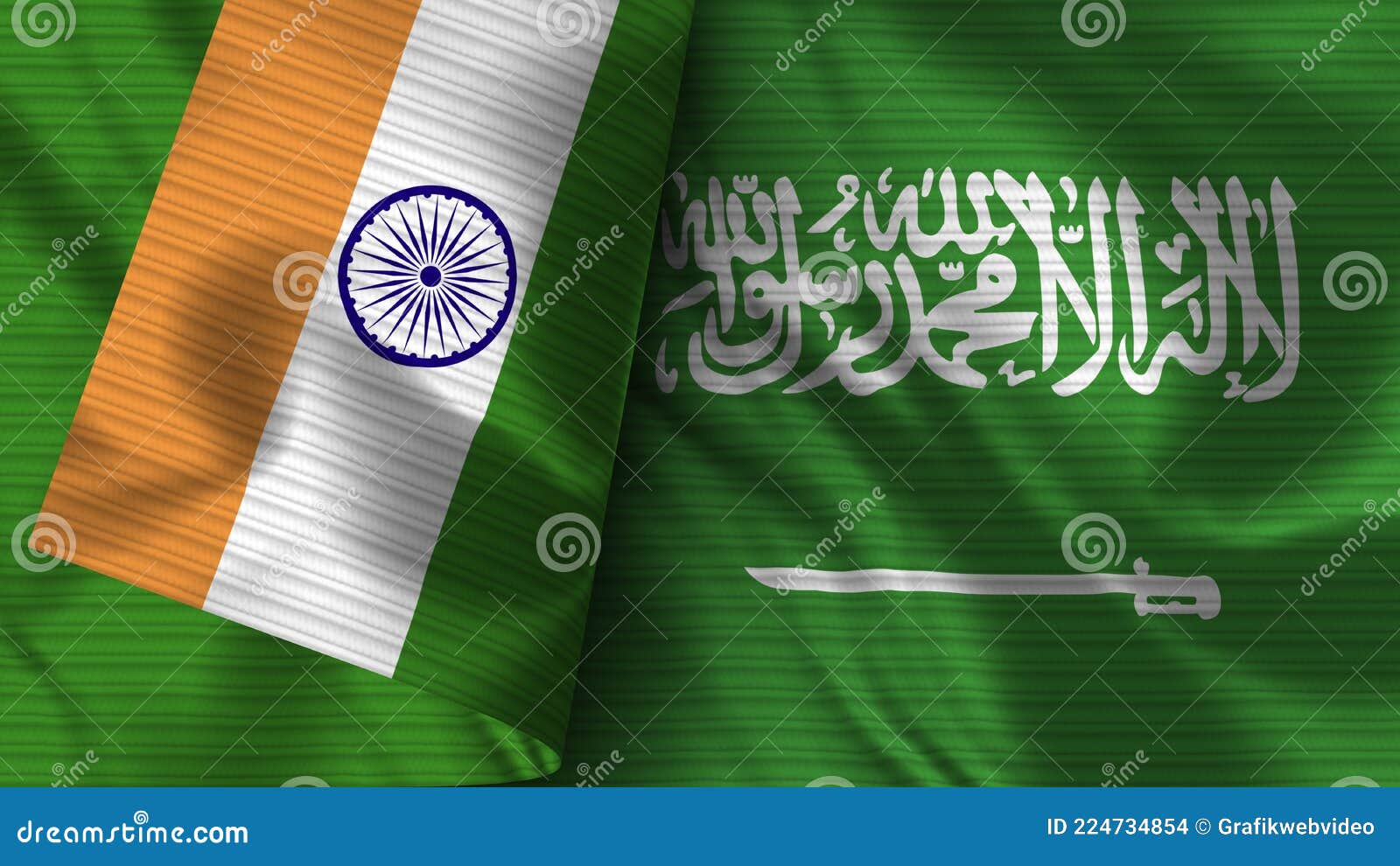 Saudi Arabia and India Realistic Flag â€“ Fabric Texture Illustration ...