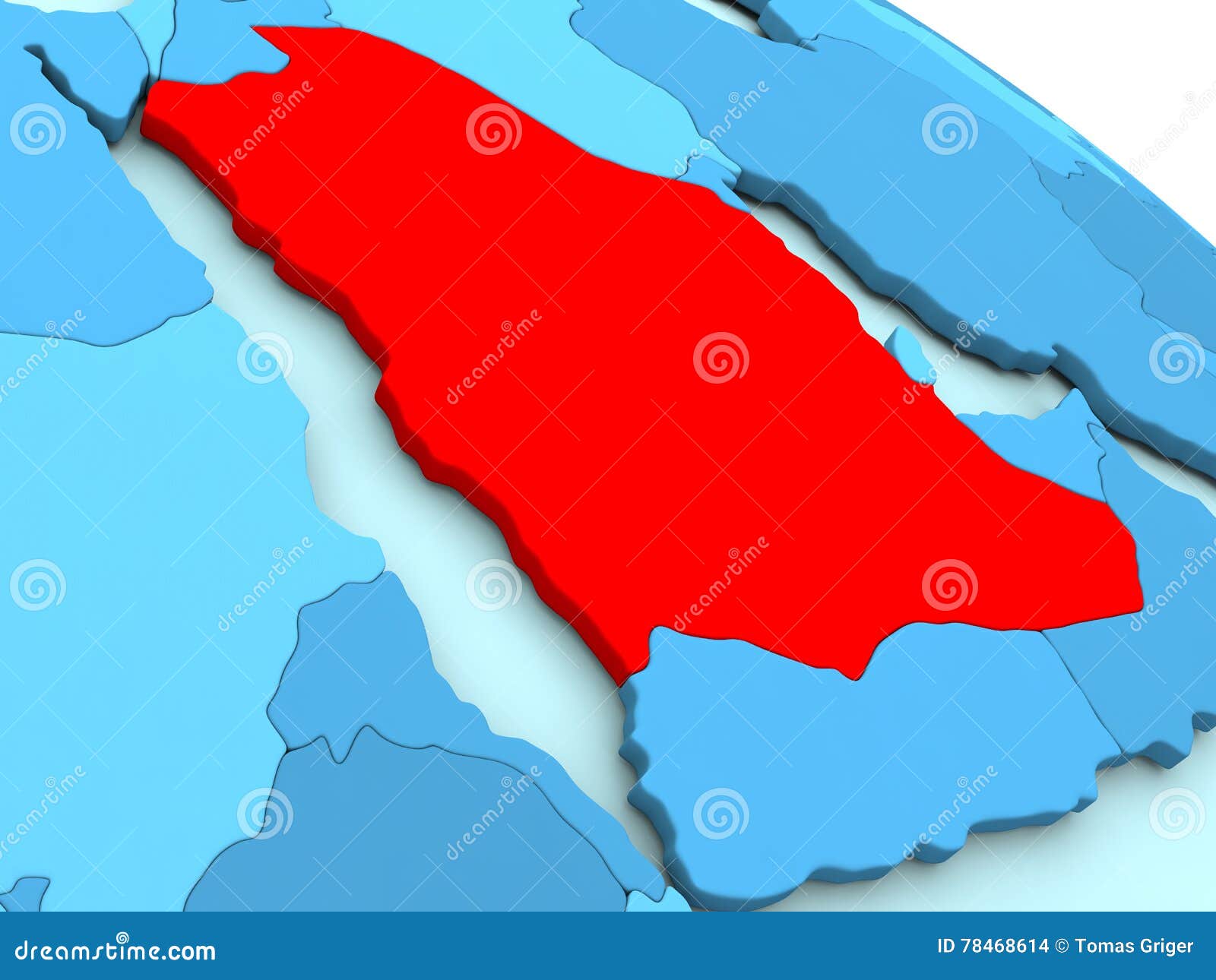 Saudi Arabia in Red on Blue Globe Stock Illustration - Illustration of ...