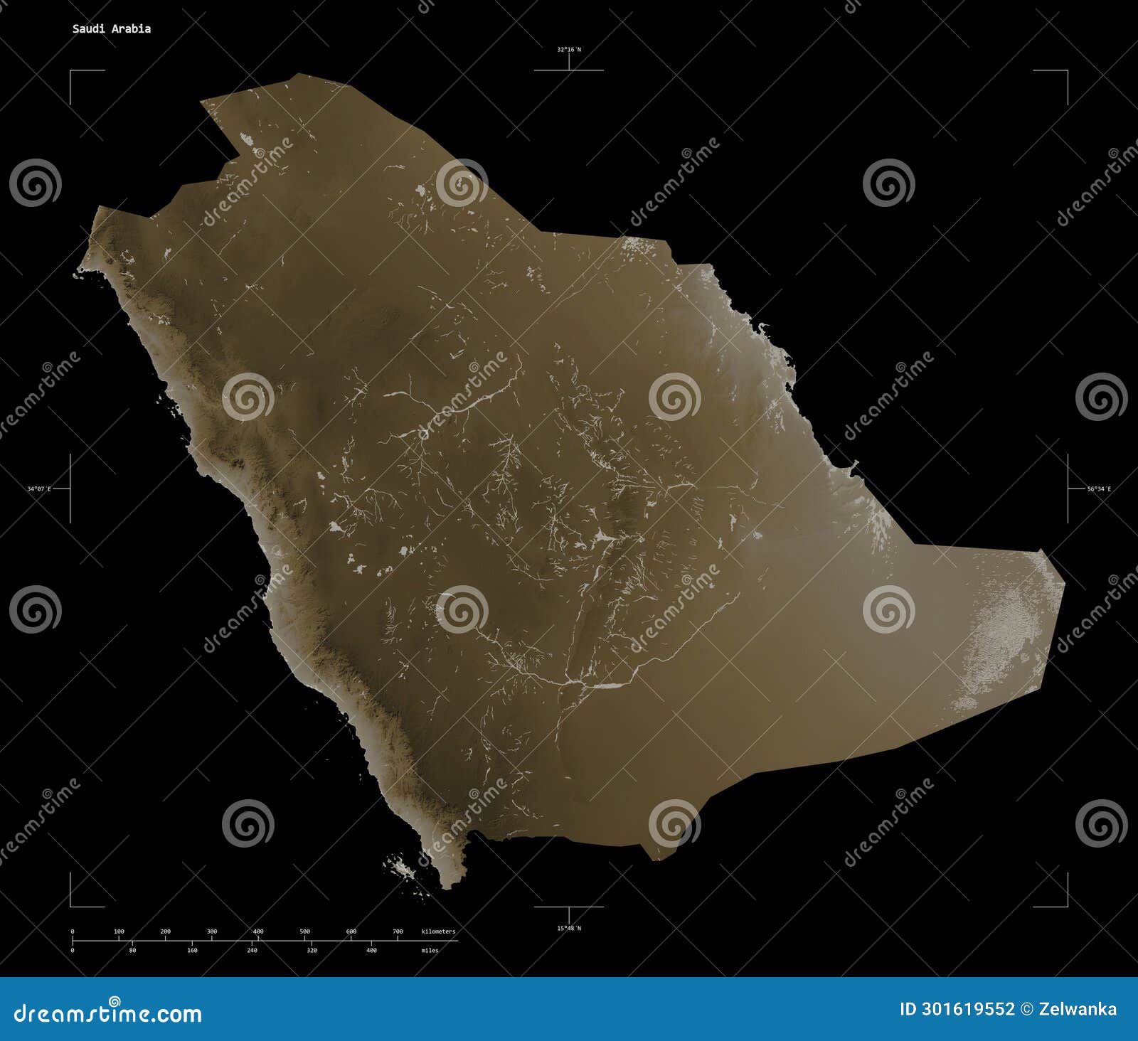 Saudi Arabia Shape on Black. Sepia Stock Illustration - Illustration of ...