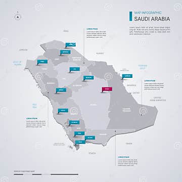 Saudi Arabia Vector Map with Infographic Elements, Pointer Marks Stock ...