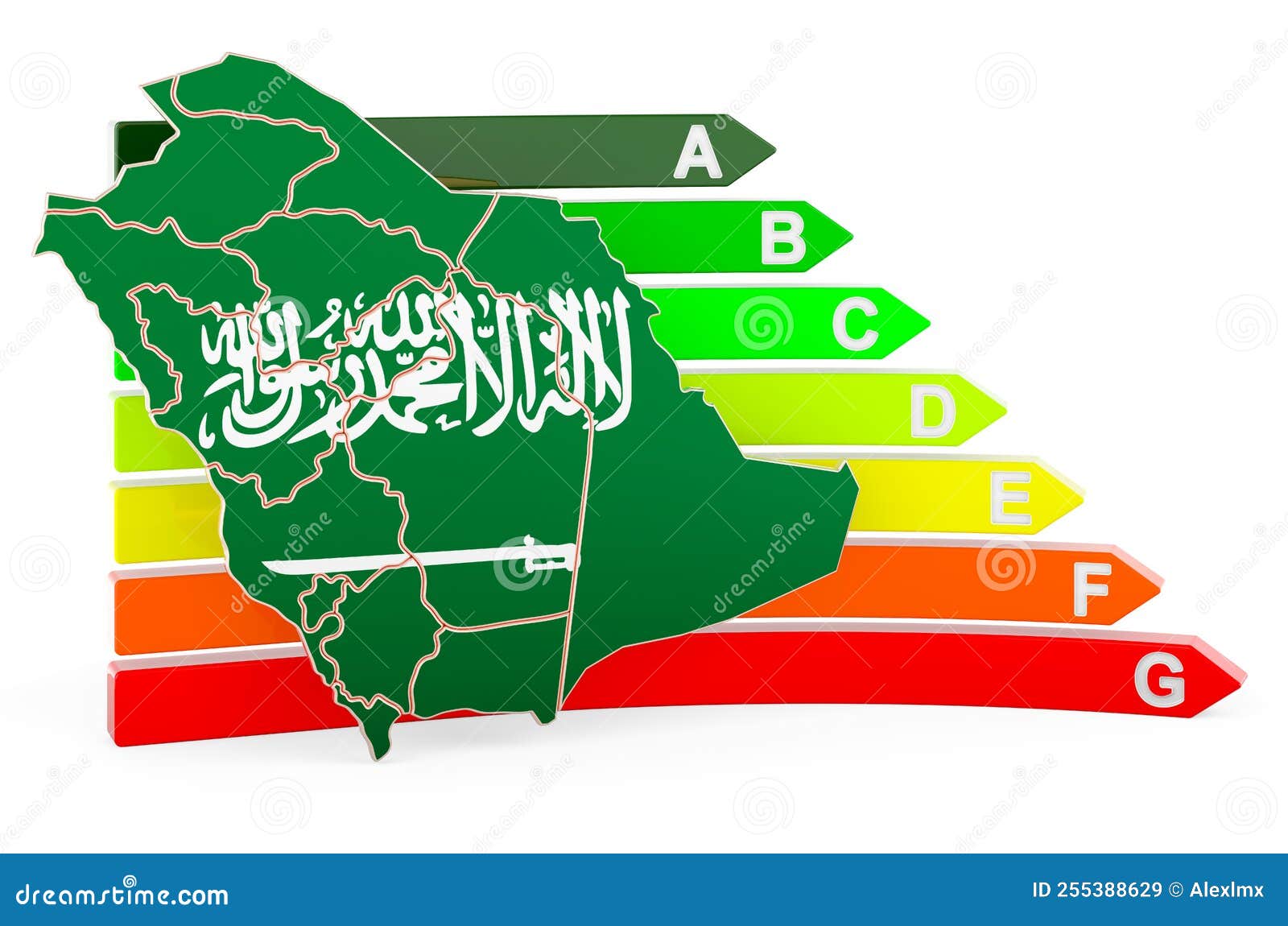Saudi Arabian Map with Energy Efficiency Rating, 3D Rendering Stock ...