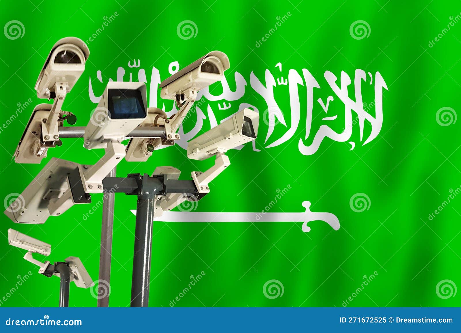 Saudi CCTV Camera on the Flag of Saudi Arabia Surveillance, Security ...