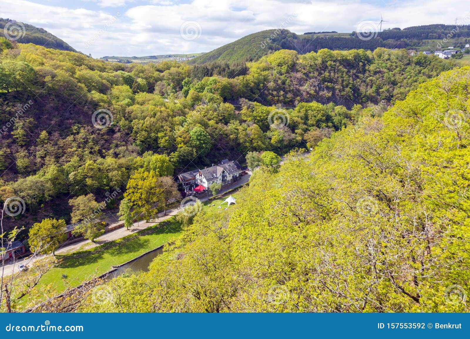 Sauer River in Bourscheid stock photo. Image of cityscape - 157553592