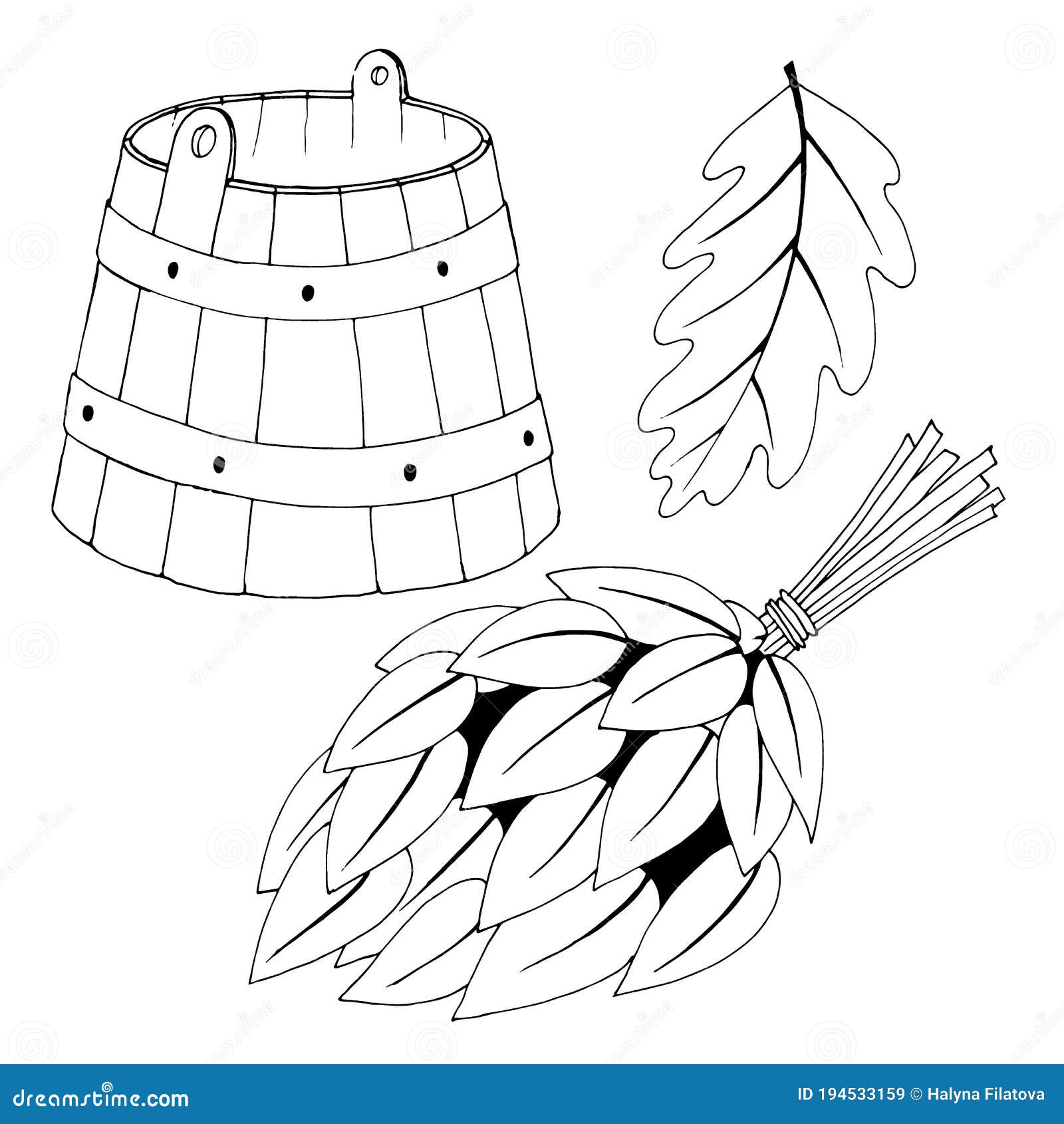 1384 Sauna, Drawing Elements for Sauna, Set, Drawing in Black and White ...
