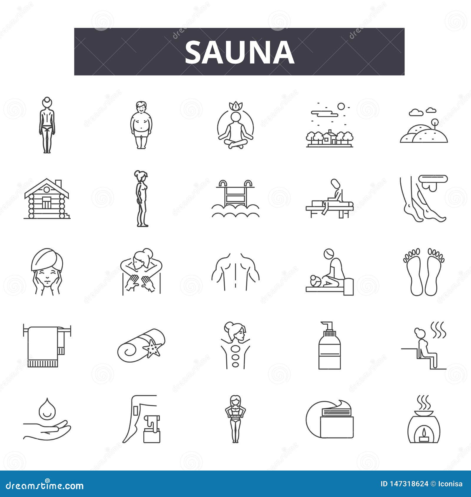 Sauna Line Icons Signs Vector Set Linear Concept Outline Illustration Stock Vector