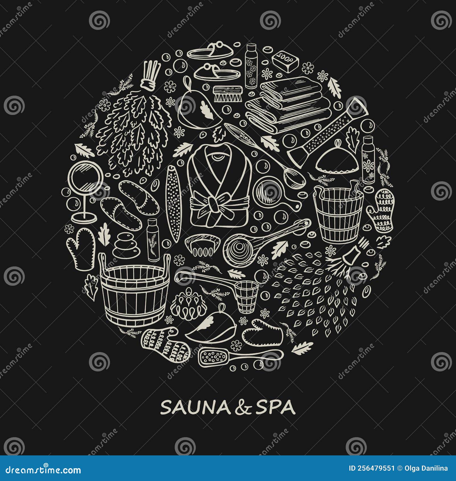 Circle Sauna Cartoon Hand Drawn Background Stock Illustration ...