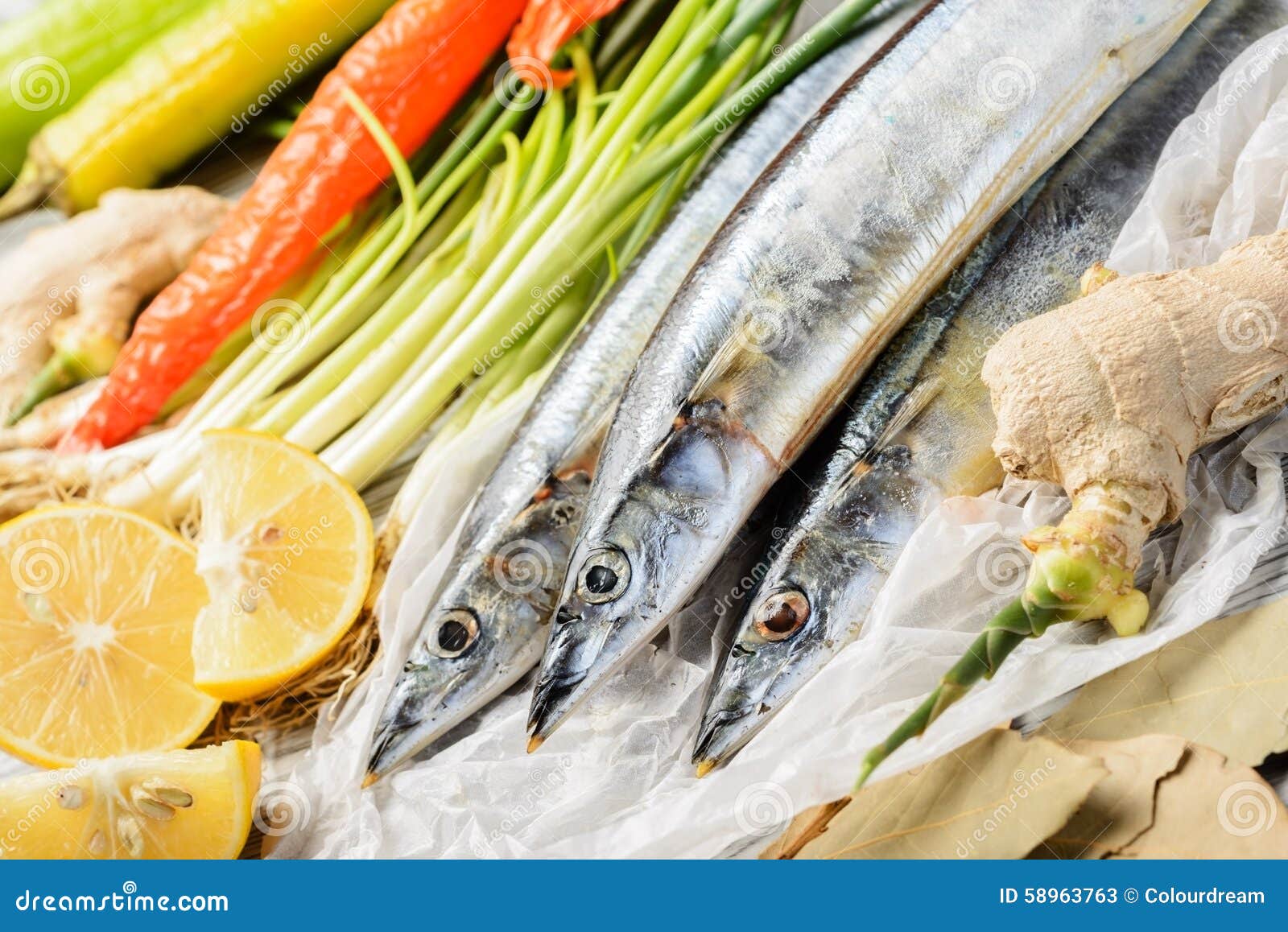 Saury fish stock image. Image of lemon, seafood, pike - 58963763