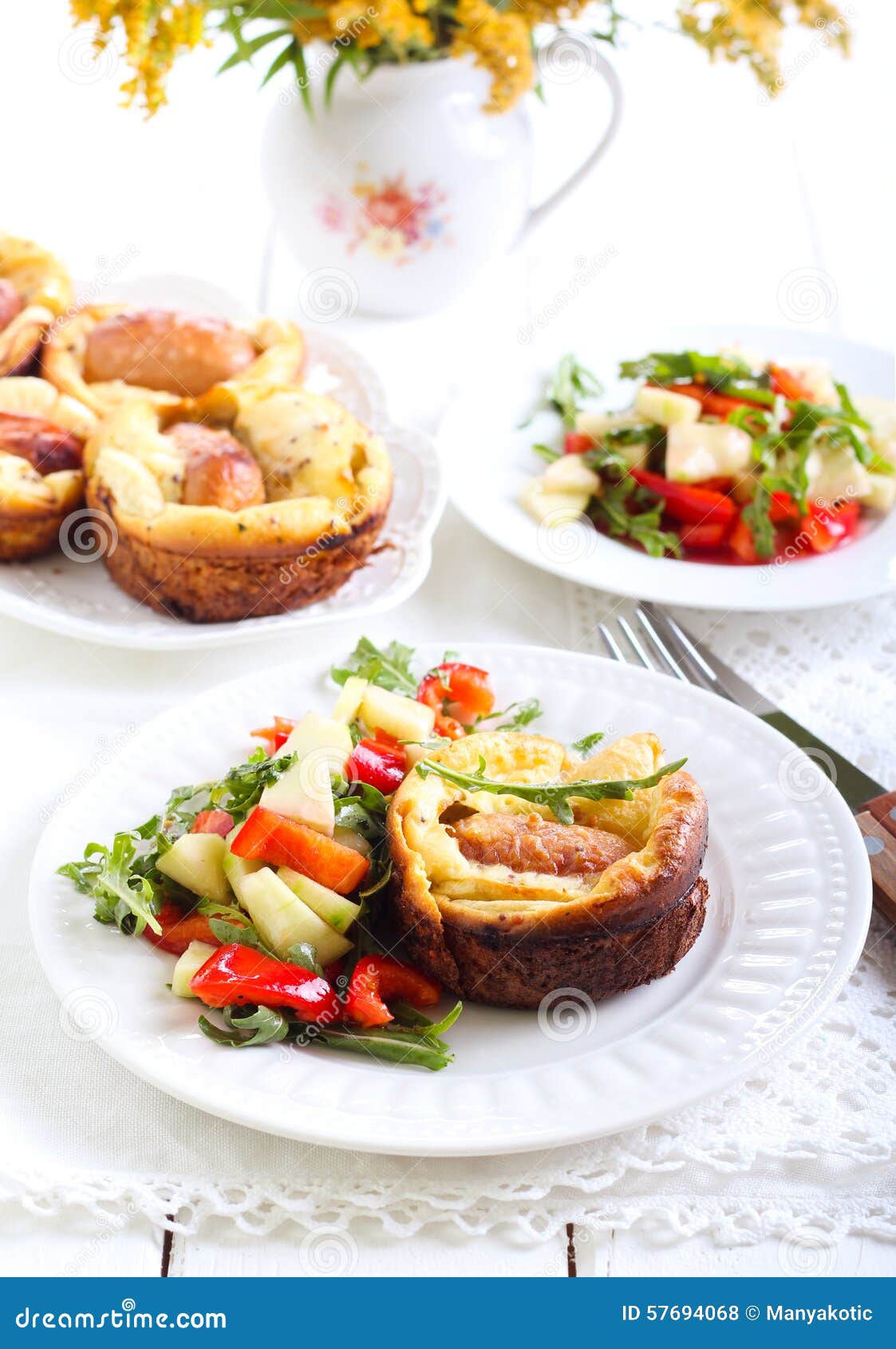 Sausage and Apple Toad in the Hole Stock Photo - Image of appetizer ...