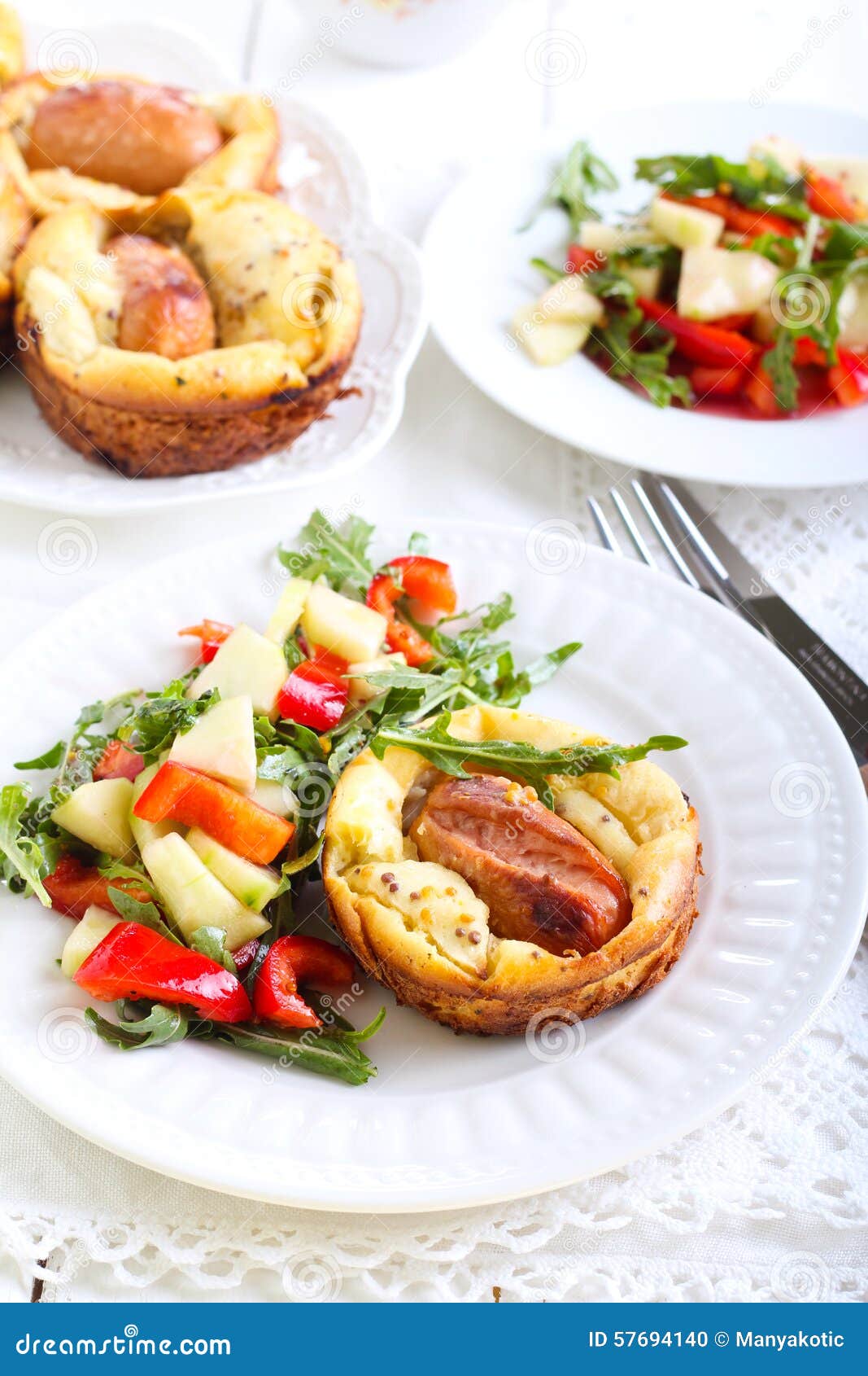 Sausage and Apple Toad in the Hole Stock Photo - Image of toad, spicy ...