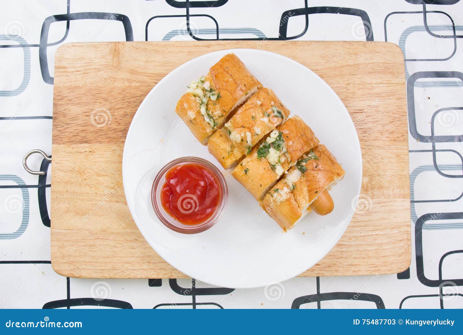 Sausage bread with ketchop stock image. Image of ketchop - 75487703