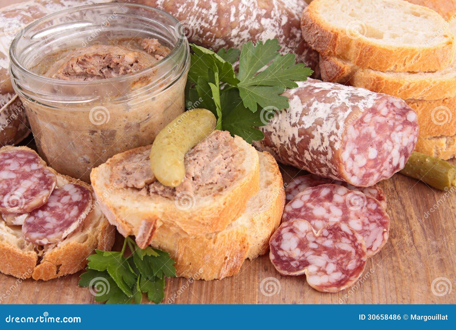 Sausage,bread and pate stock photo. Image of salami, toast - 30658486