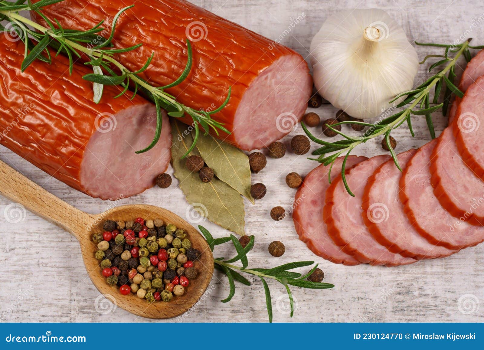Sausage, Cold Cuts, and a Composition with Spices Stock Photo - Image ...