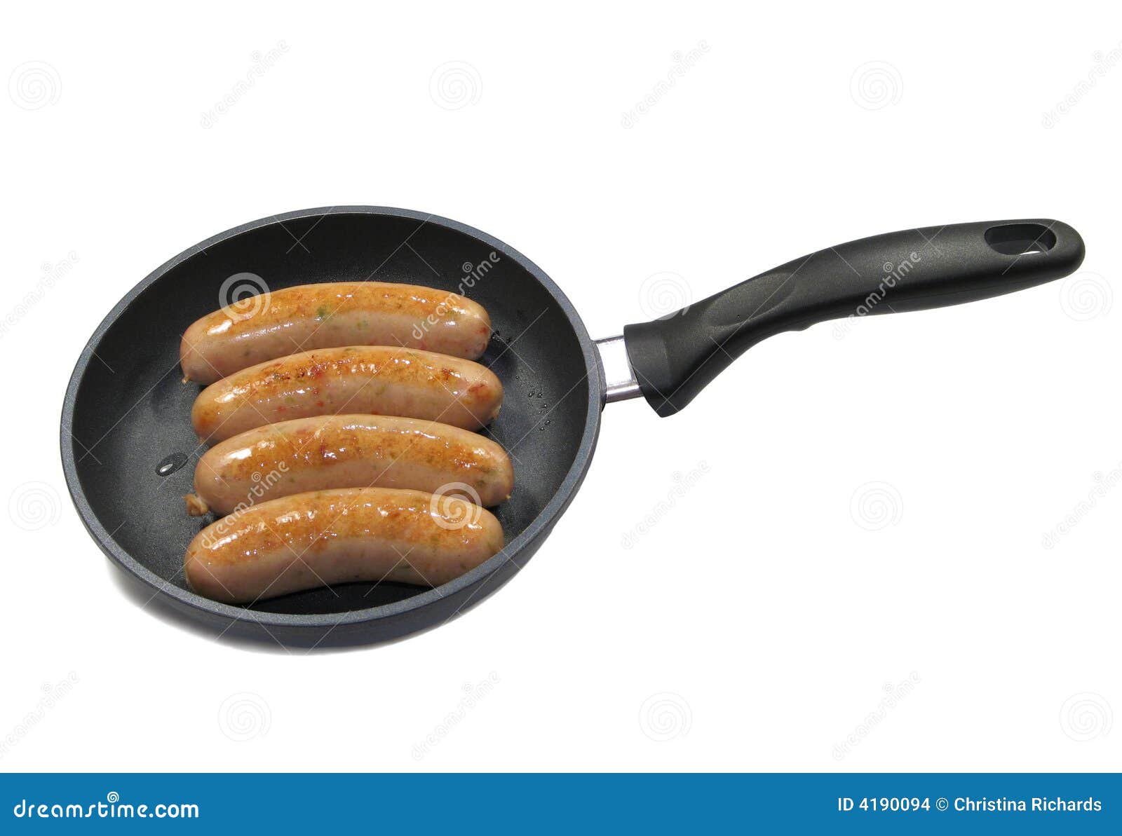 Sausage cooking in skillet stock photo. Image of skillet - 4190094
