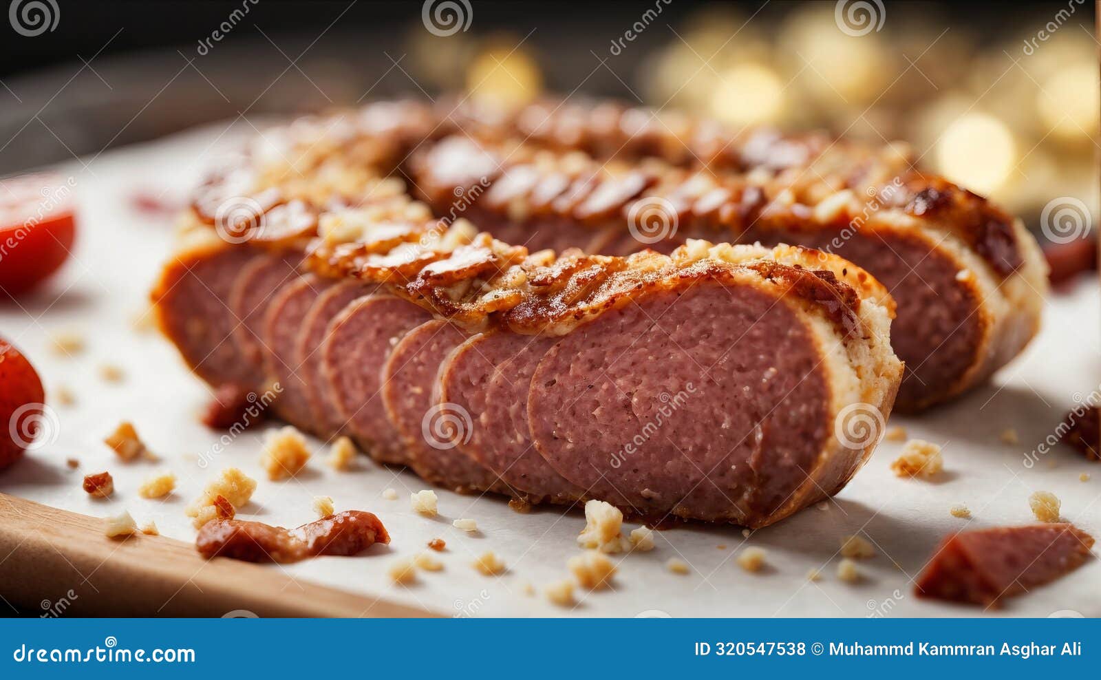 Sausage Cut into Pieces Close-up on a White. Isolated. Stock ...