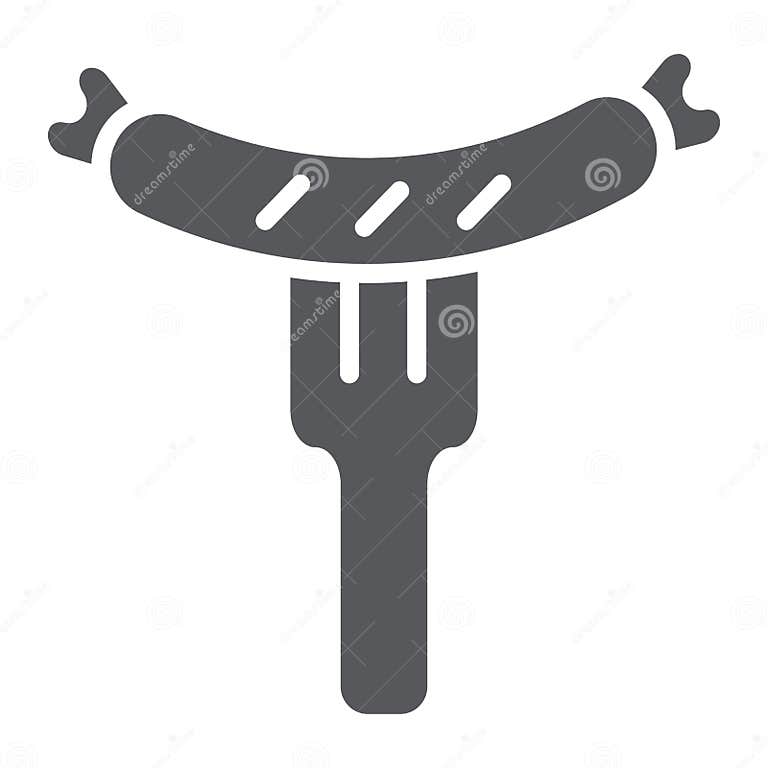 Sausage on Fork Glyph Icon, Food and Meat, Grilled Sausage Sign, Vector ...