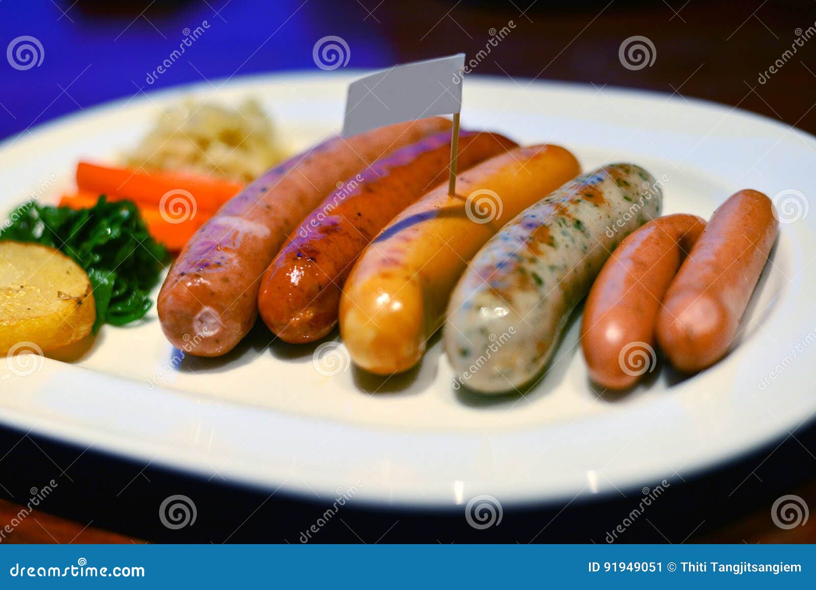 Sausage on a plate. stock image. Image of eating, beef - 91949051
