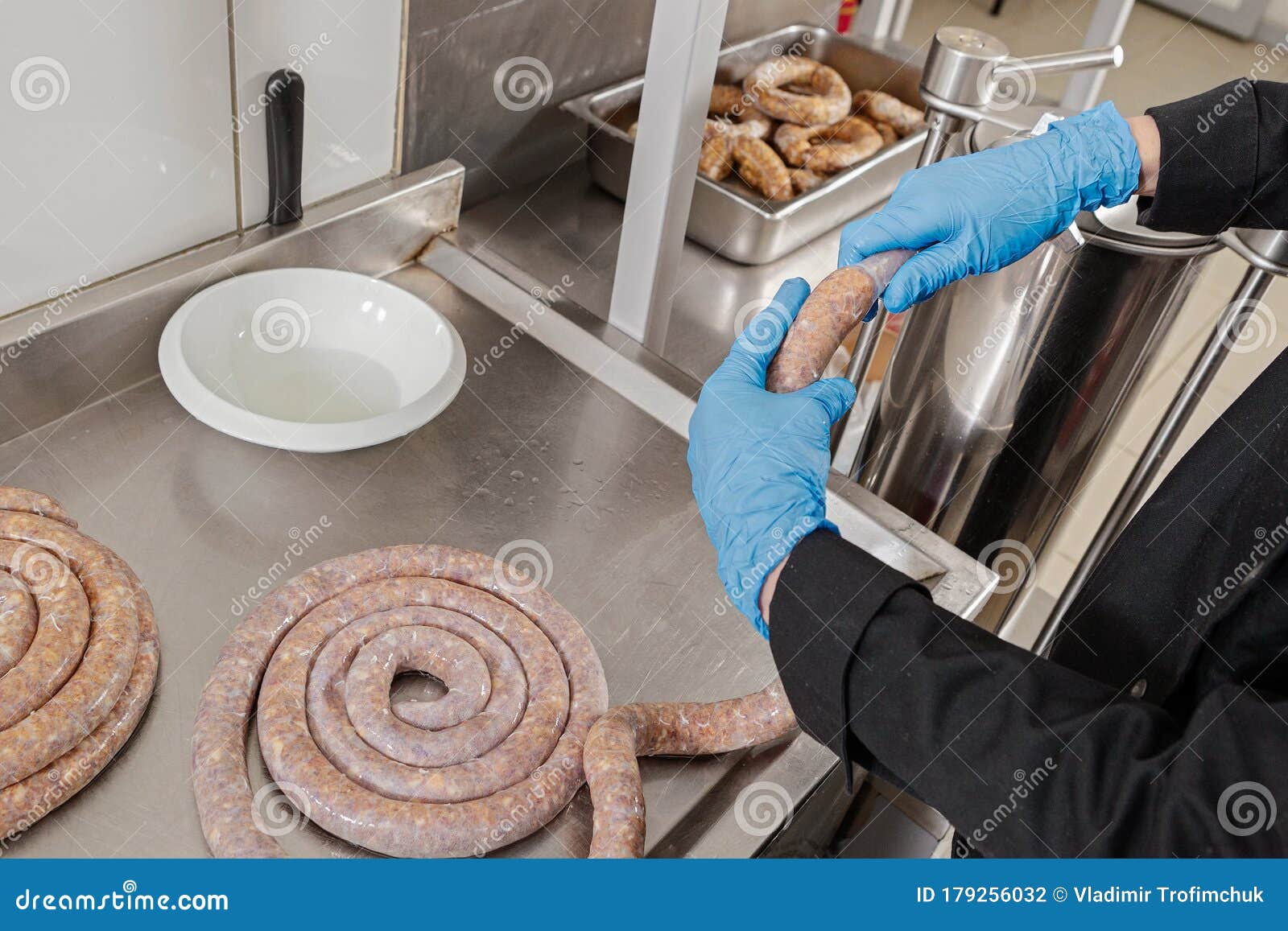 Sausage Production, Hands in Work Stock Photo - Image of fastfood ...