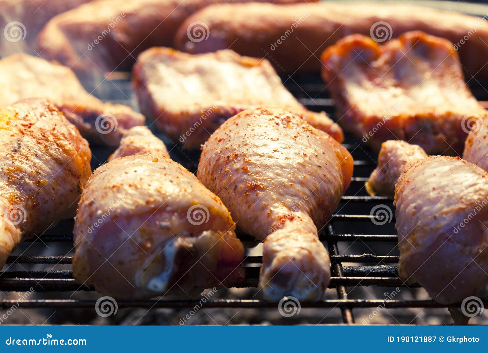 Sausage, Raw Ribs and Chicken with Barbecue Stock Image - Image of lamb ...