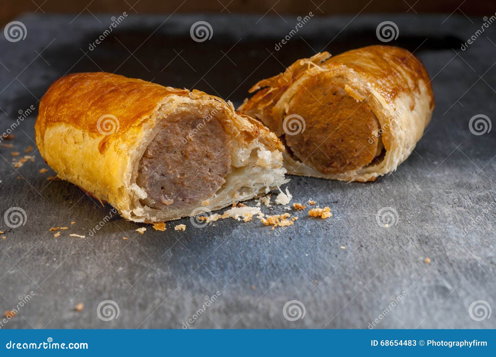 Sausage Roll Cut in Half stock image. Image of pastie - 68654483