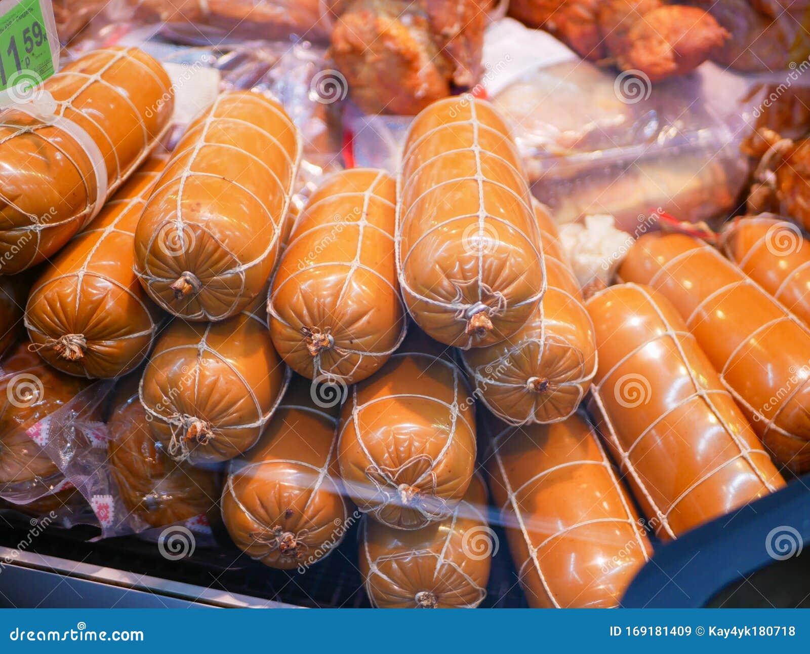 Sausage on a Store Counter. Sausage Department Stock Image - Image of ...