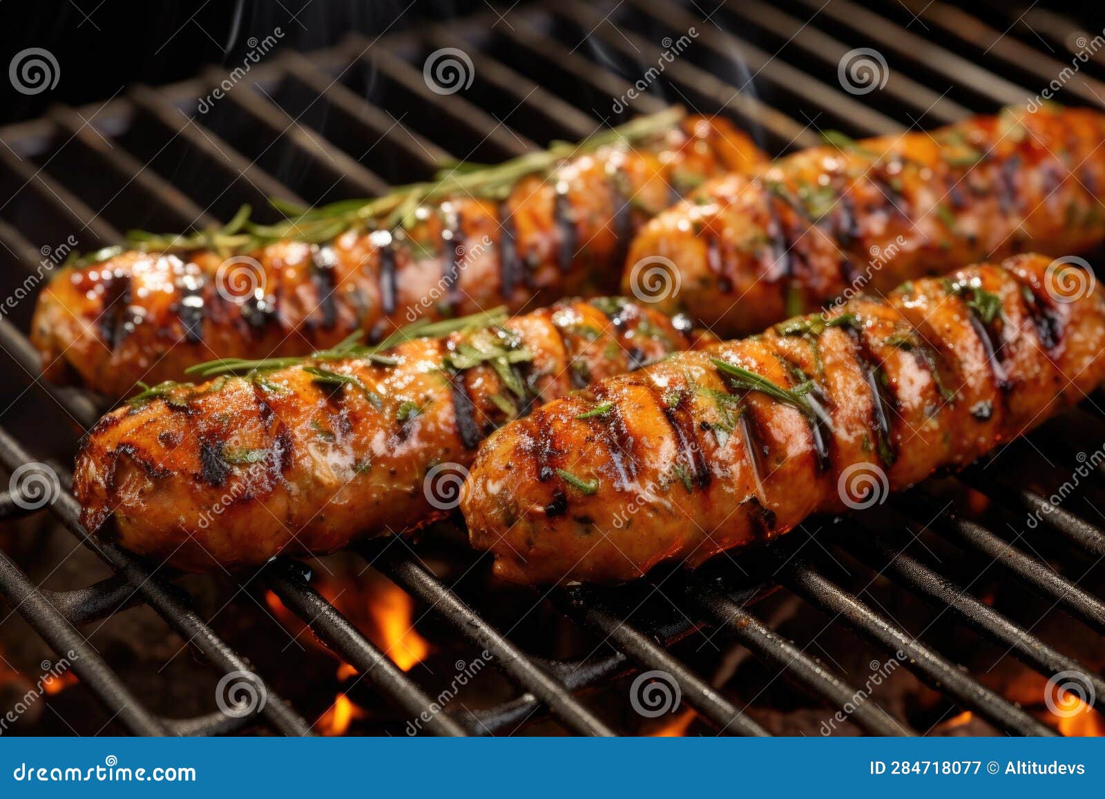 Sausages Arranged on a Hot Grill with Grill Marks Stock Illustration ...
