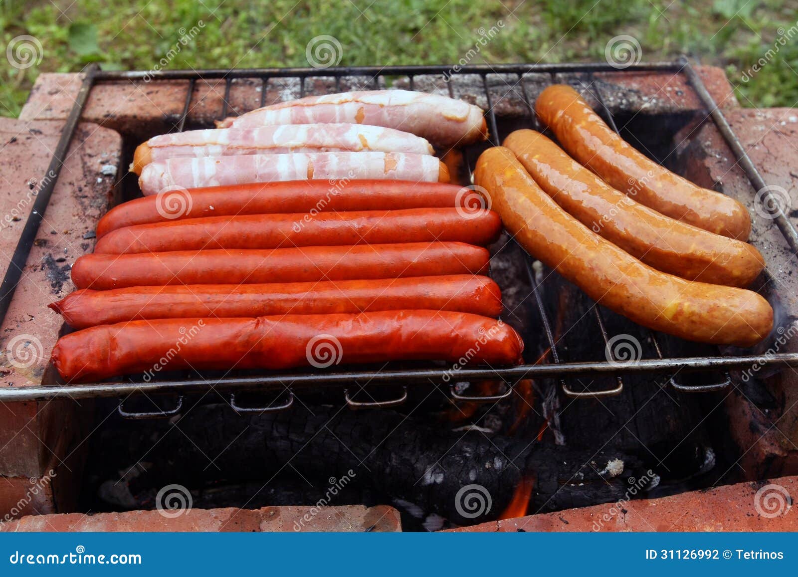 Sausages on barbecue stock photo. Image of close, grilled - 31126992
