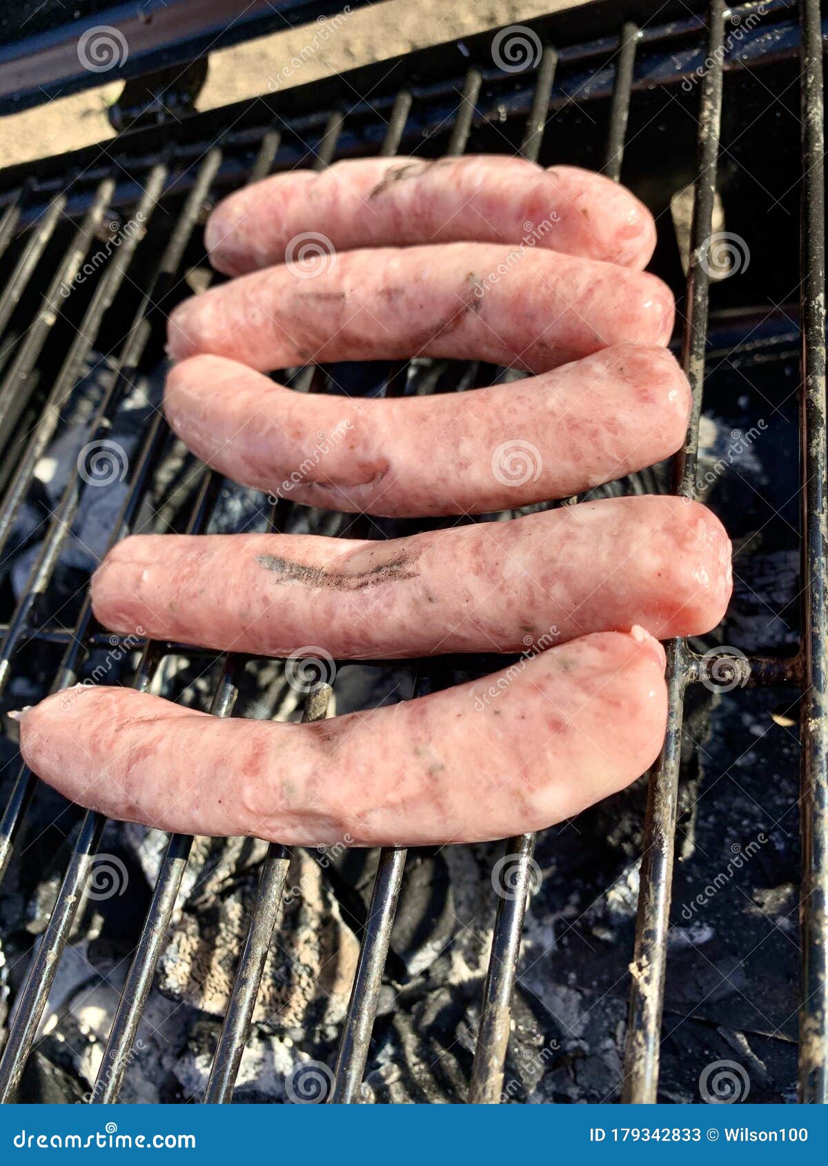 Sausages on BBQ stock image. Image of sausage, lumpwood - 179342833