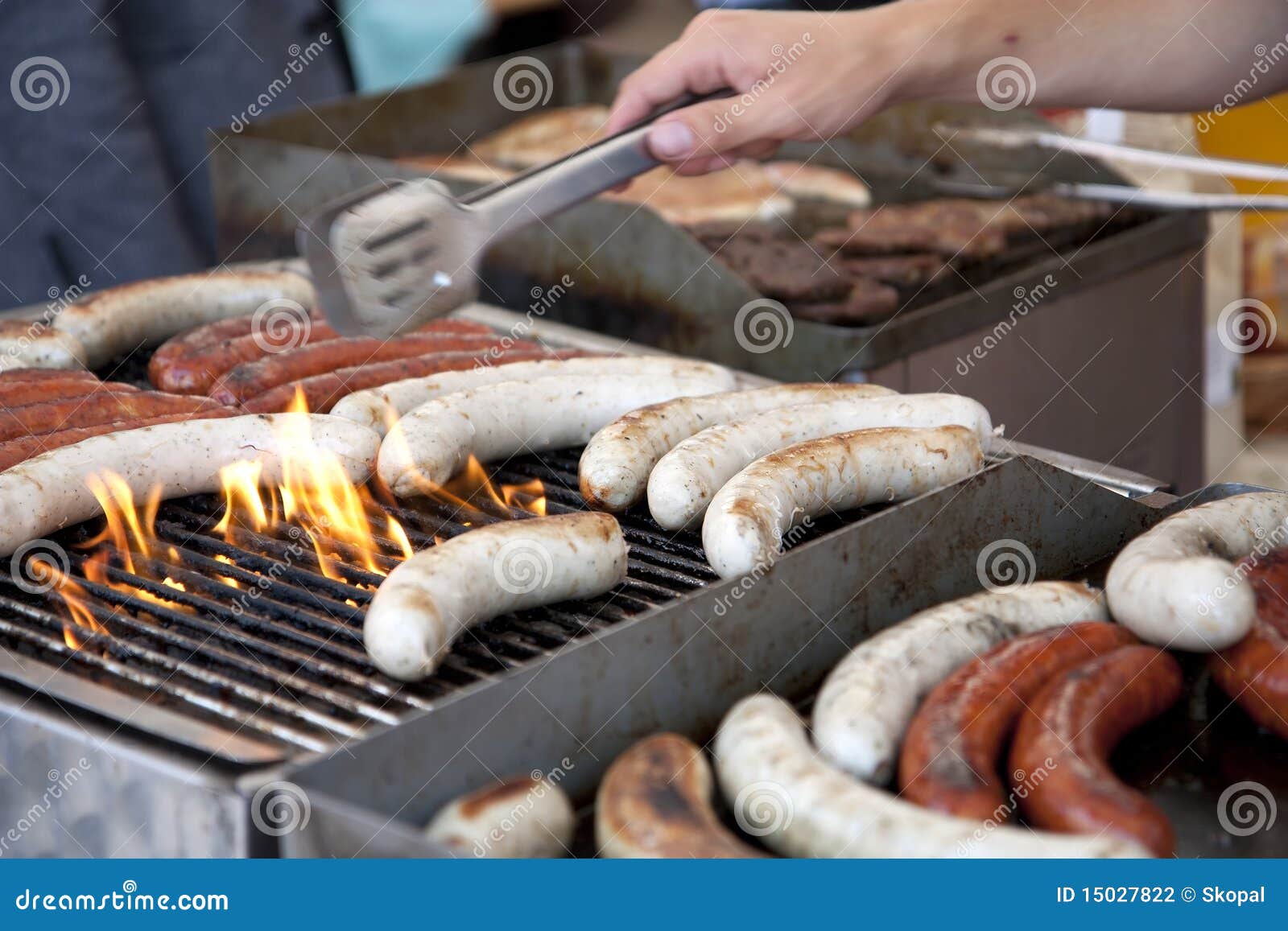 Sausages on grill stock photo. Image of fire, wiener - 15027822