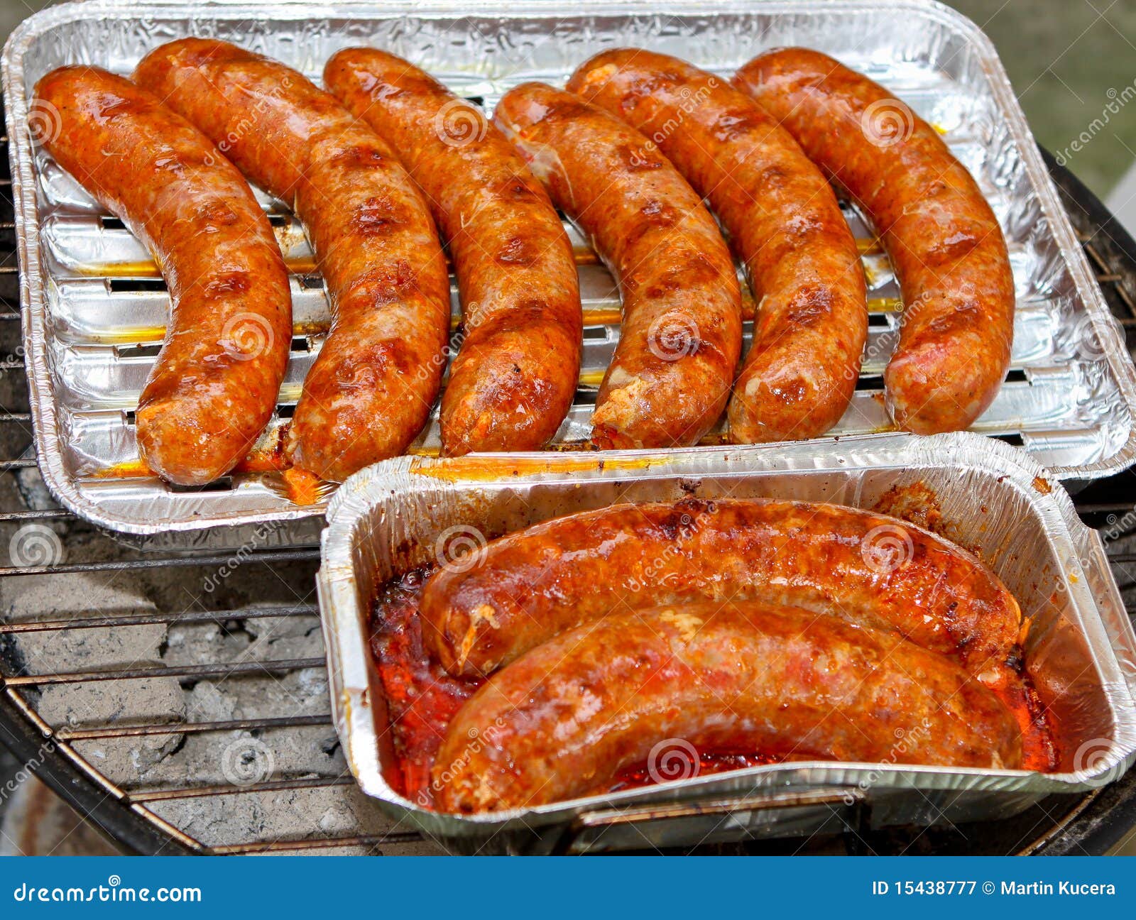 Sausages on grill stock image. Image of dainty, steak - 15438777