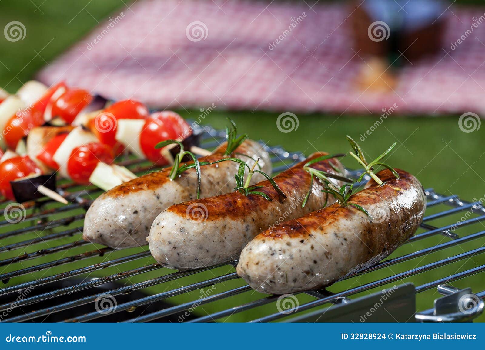 Sausages on grill stock photo. Image of garden, health - 32828924