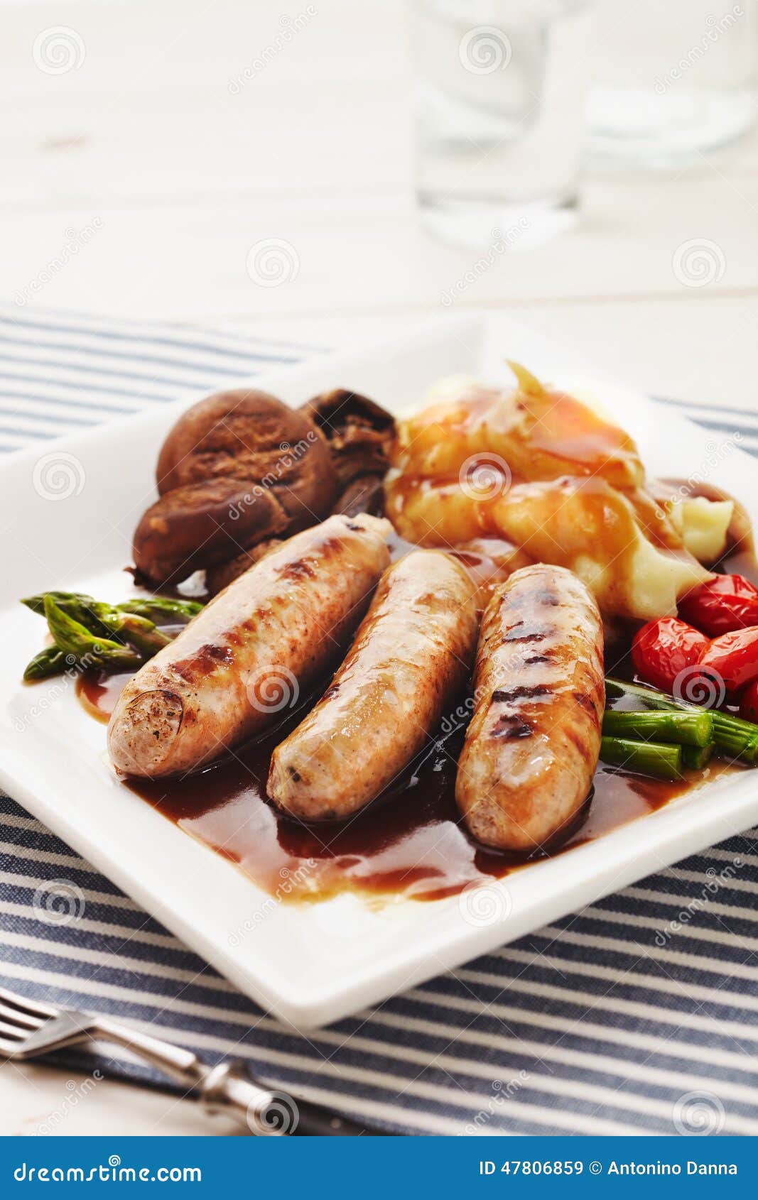 Sausages and Mash stock image. Image of table, meal, plate - 47806859